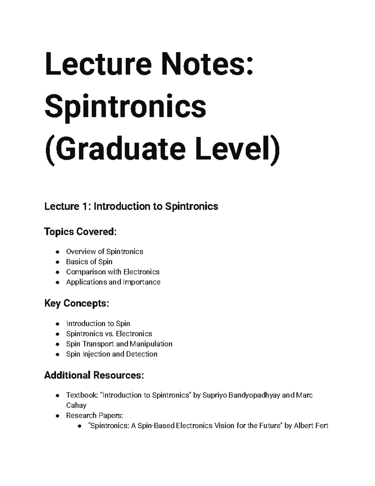 Lecture Notes Spintronics (Graduate Level) - Lecture Notes: Spintronics ...