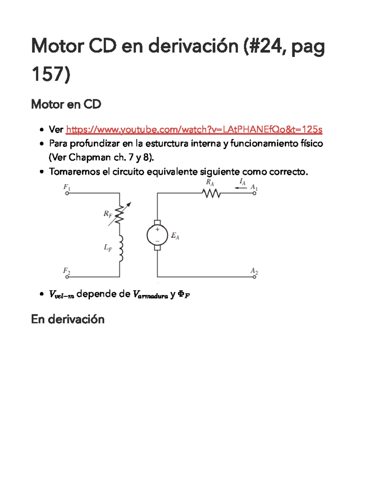 Motor CD en derivacion - 7 y 8). Tomaremos el circuito equivalente ...
