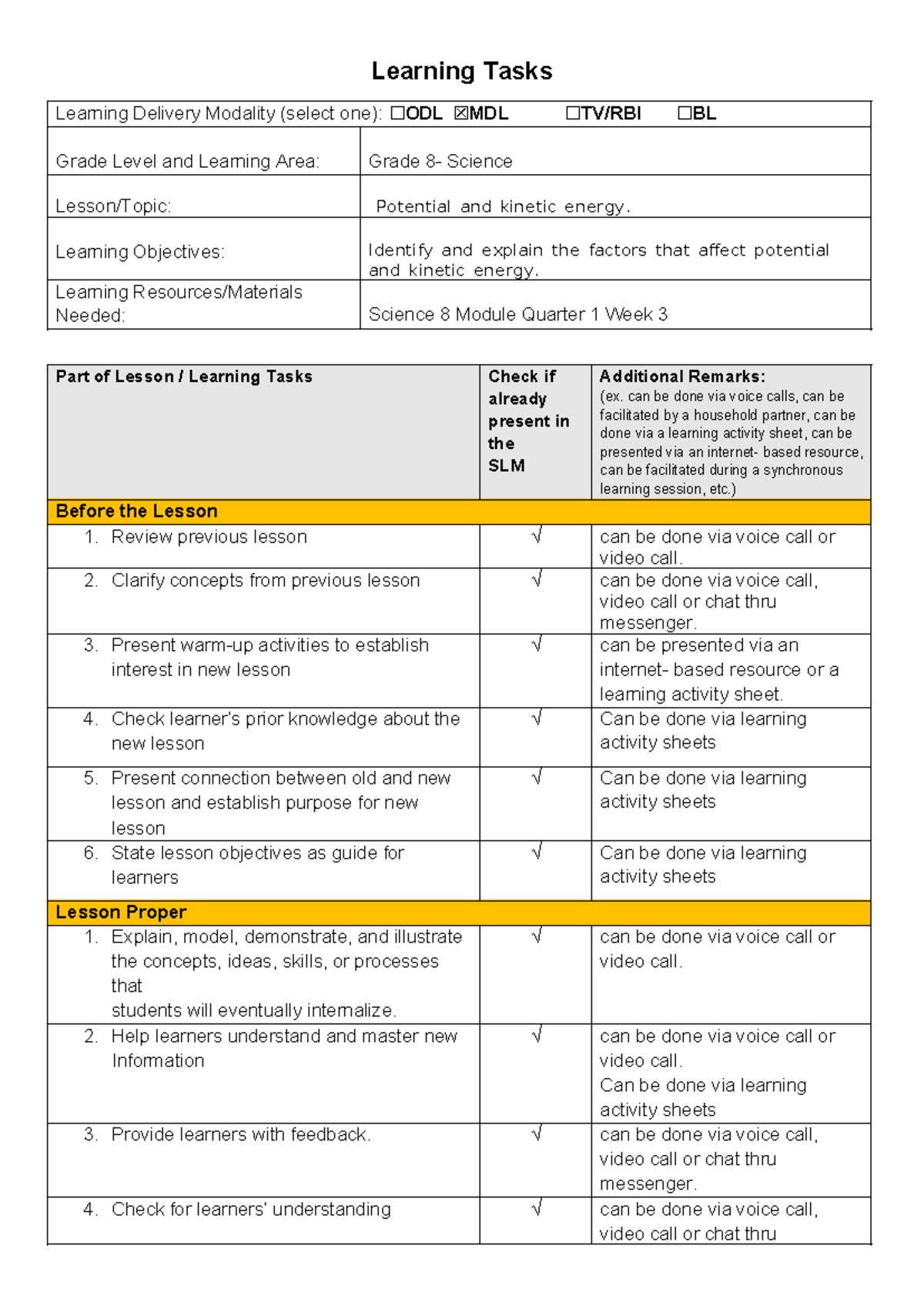 Learning Tasks-Week 3-Science 8 - Learning Tasks Learning Delivery ...