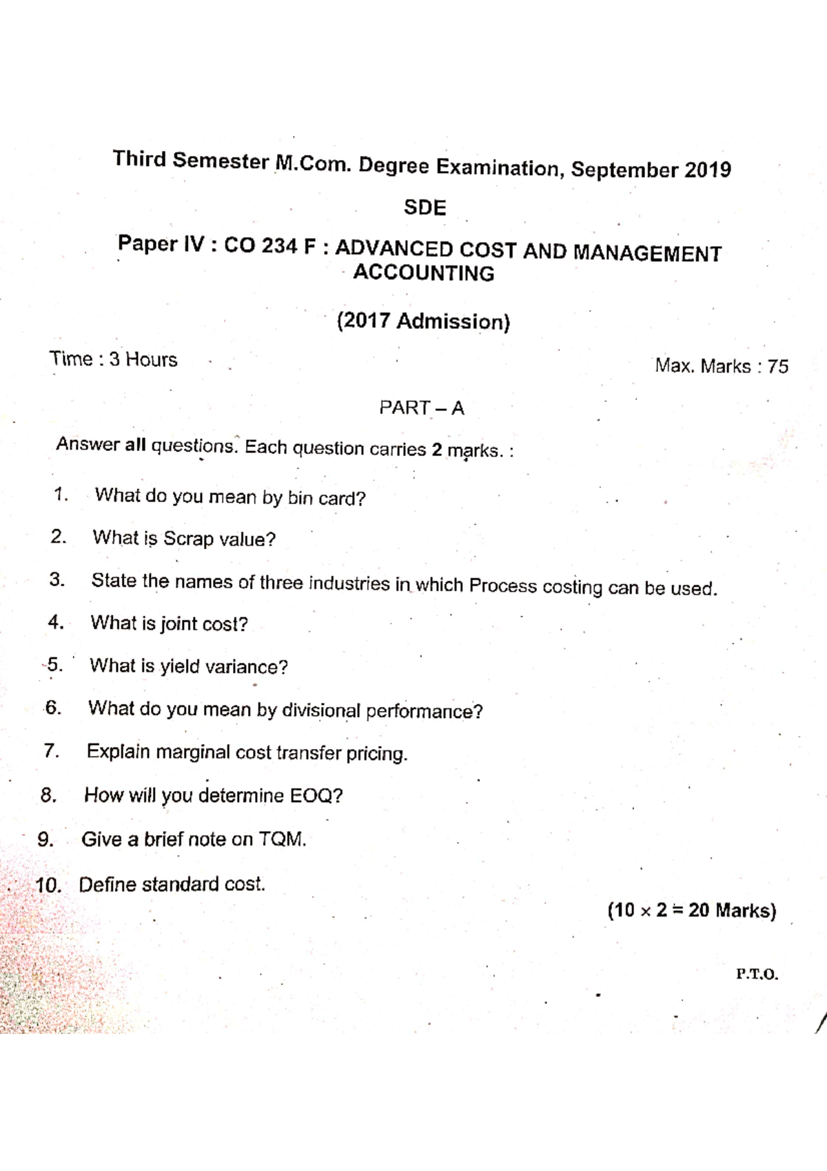 3rd sem question - Special Paper I - UoK - Studocu