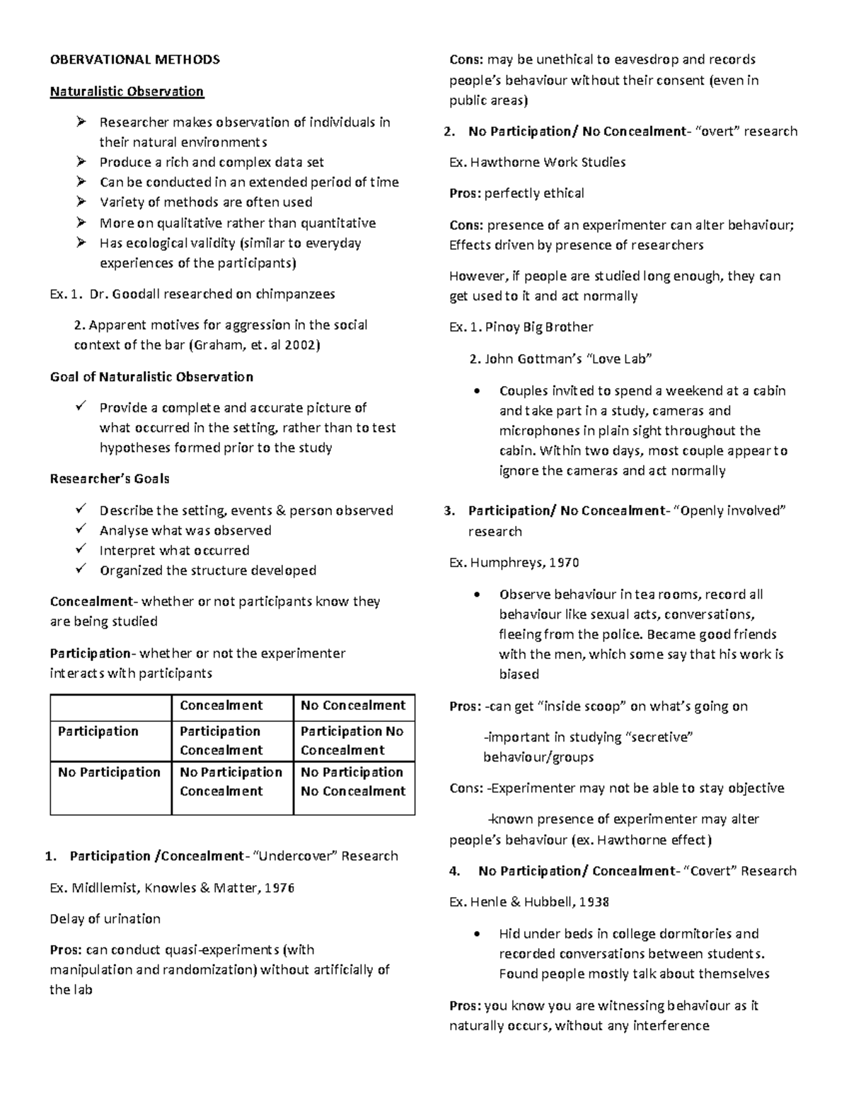 Observational Methods - OBERVATIONAL METHODS Naturalistic Observation ...