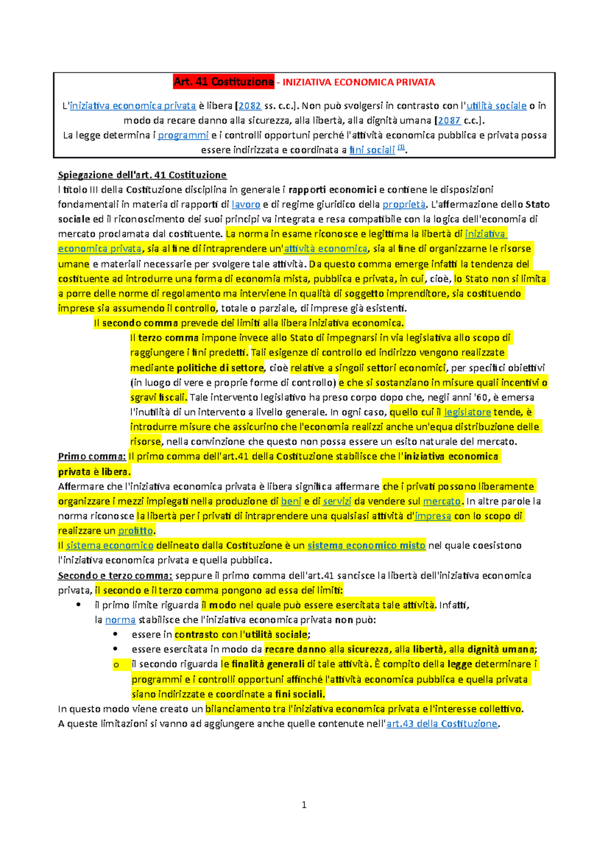 Articoli - Art. 41 Costituzione - INIZIATIVA ECONOMICA PRIVATA L ...