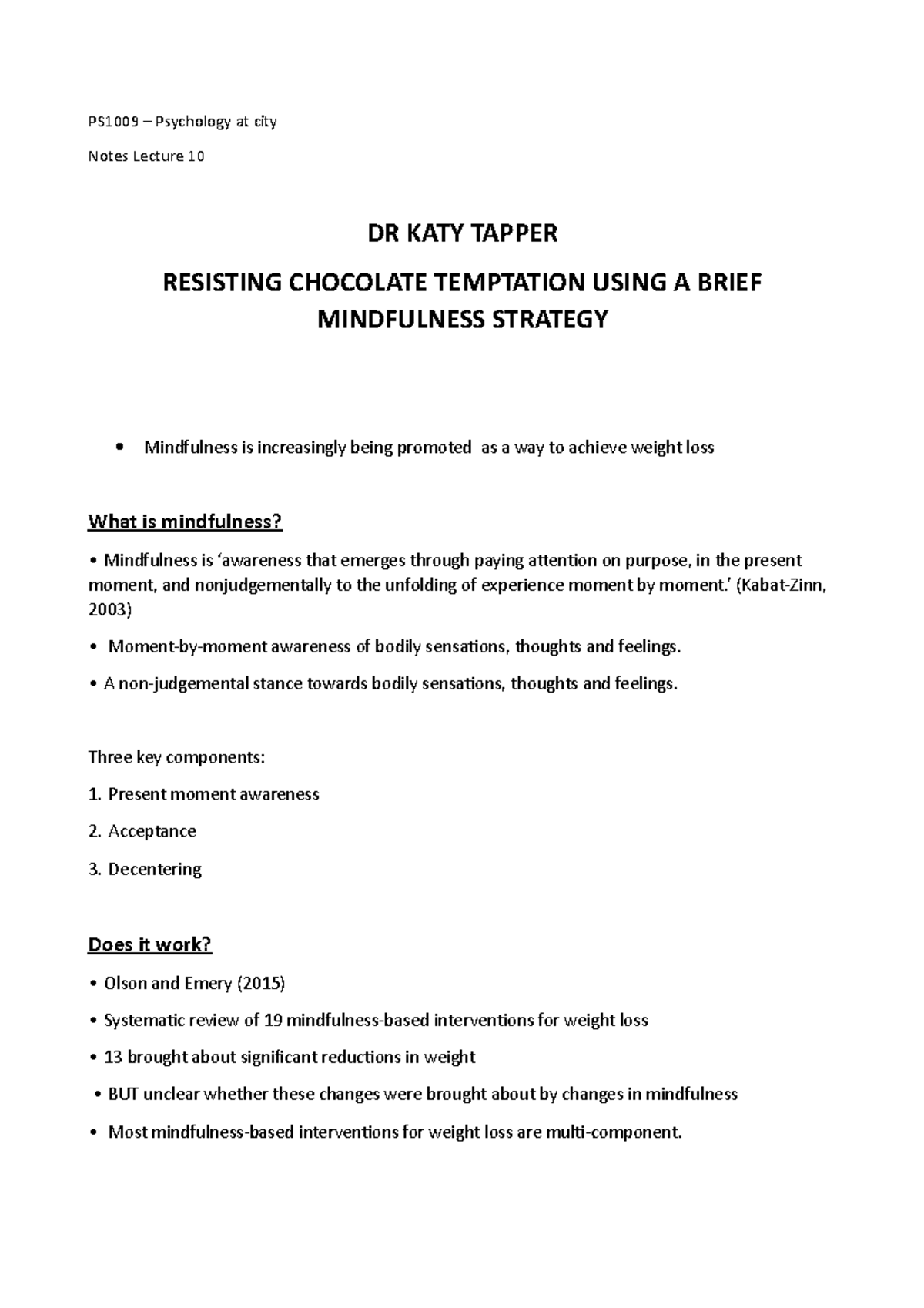 Notes Lecture 10 - Research on RESISTING CHOCOLATE TEMPTATION USING A ...