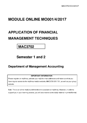 MAC3702 Assignment 2 Semester 2 - 1 Department of Management Accounting MAC SEMESTER 2 IMPORTANT ...