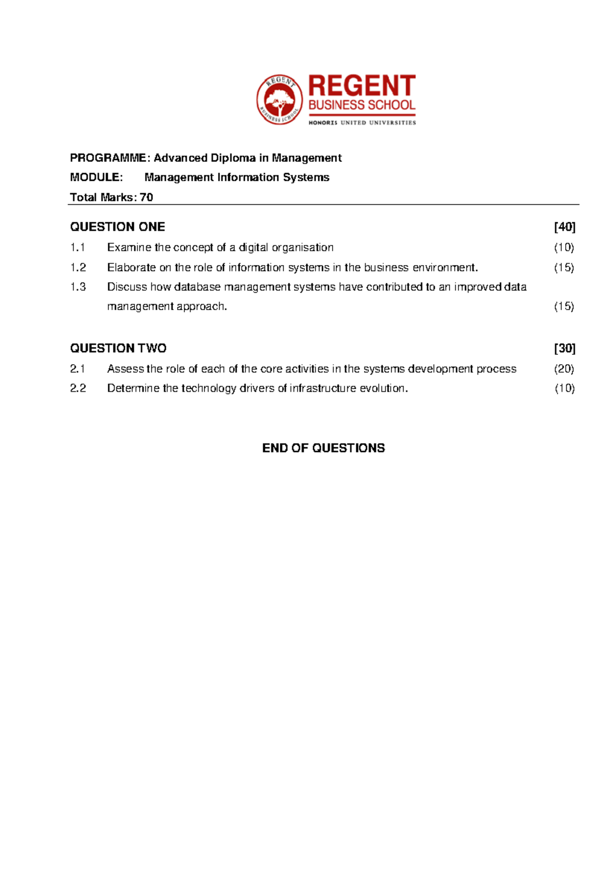 ADM MIS101 11610 S1 Assignment - PROGRAMME: Advanced Diploma in ...