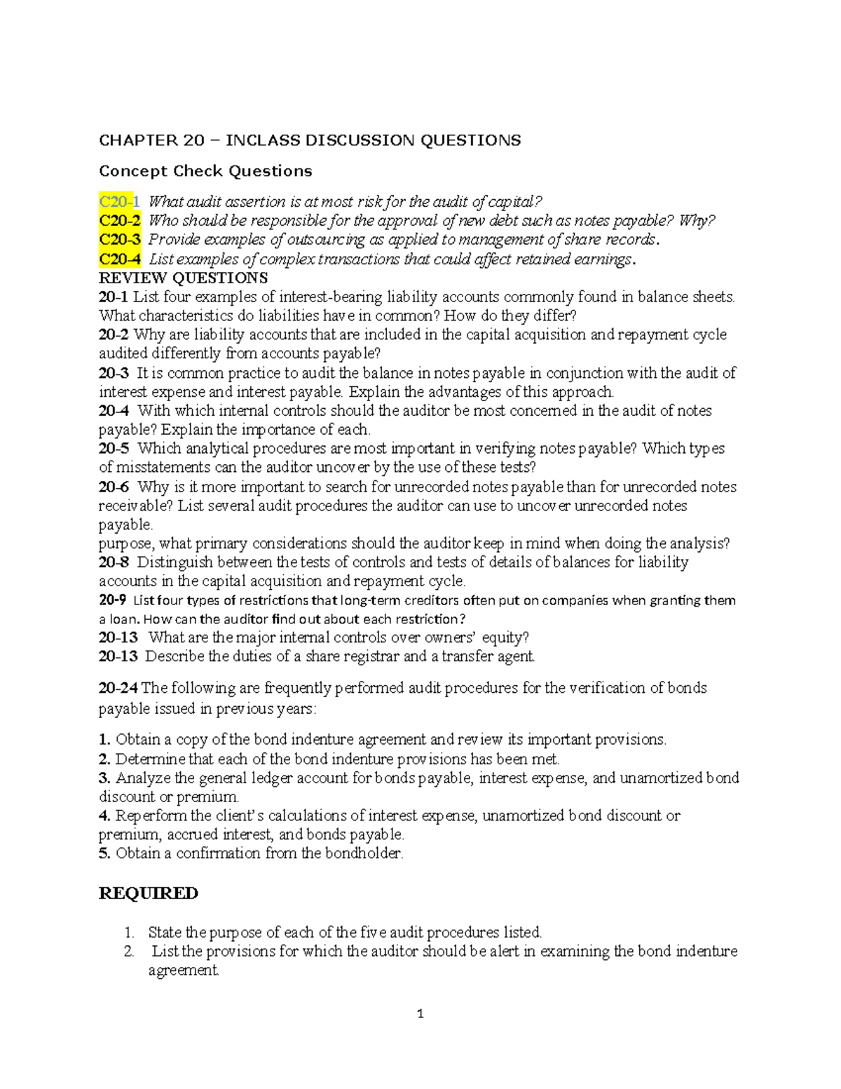 Chapter 20 – Inclass Discussion Questions only - CHAPTER 20 – INCLASS DISCUSSION QUESTIONS ...