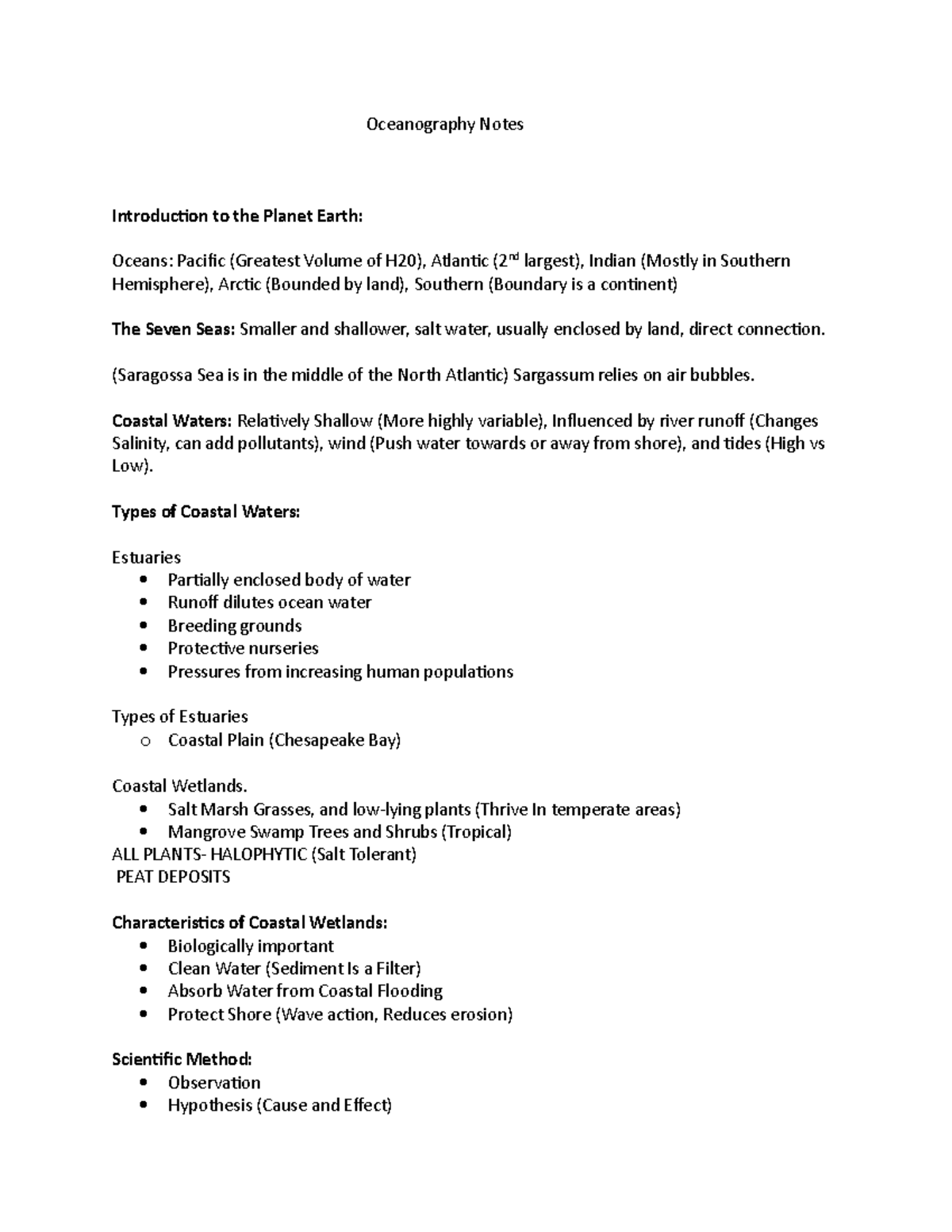 Chapter One Oceanography Notes - Oceanography Notes Introduction to the ...