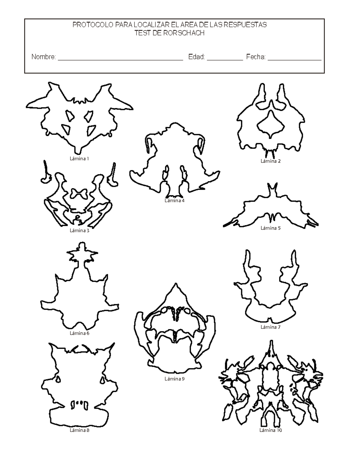 368662529 Protocolos de Registro Rorschach - Nombre: ___________________________________ Edad ...