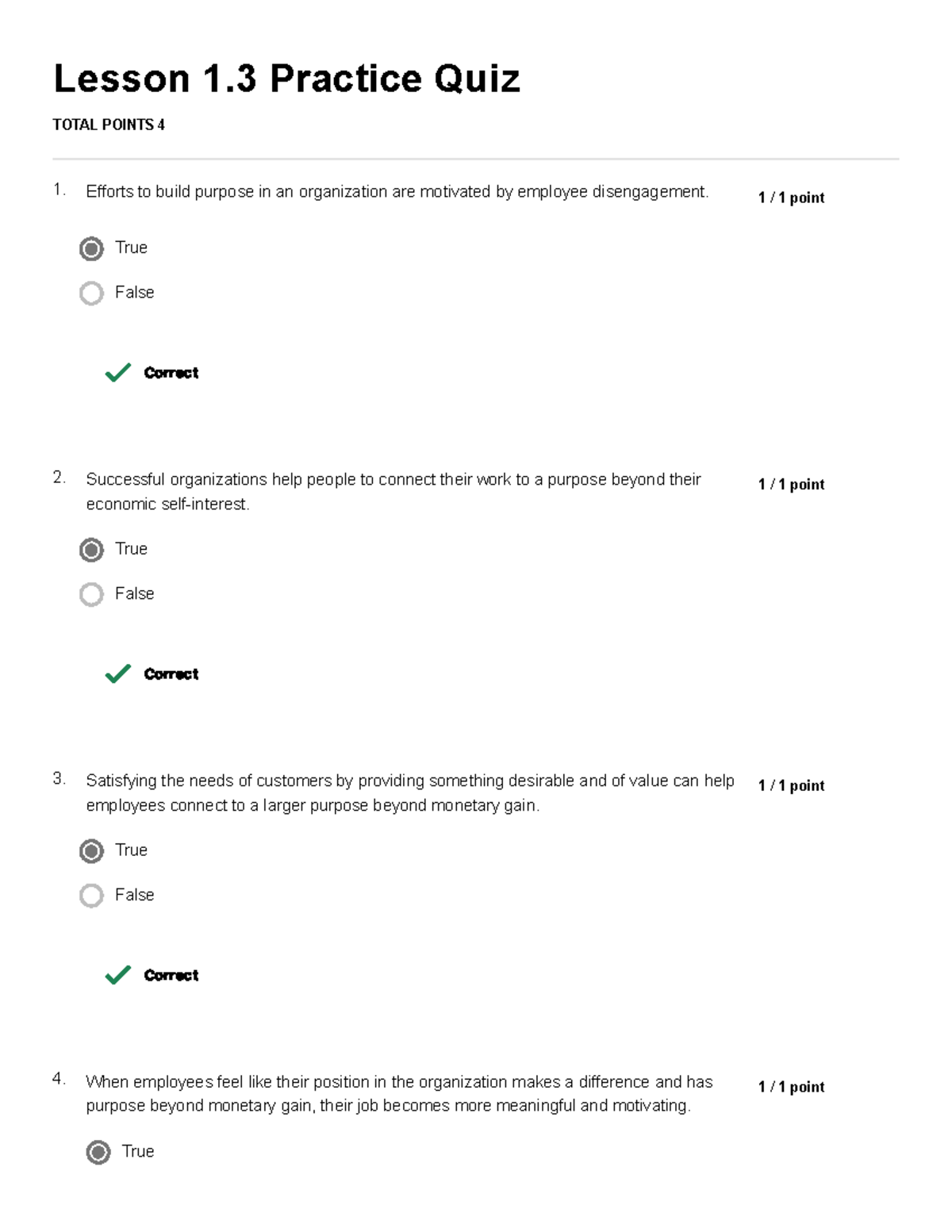 Lesson 1.3 Practice Quiz - Lesson 1 Practice Quiz TOTAL POINTS 4 1 ...