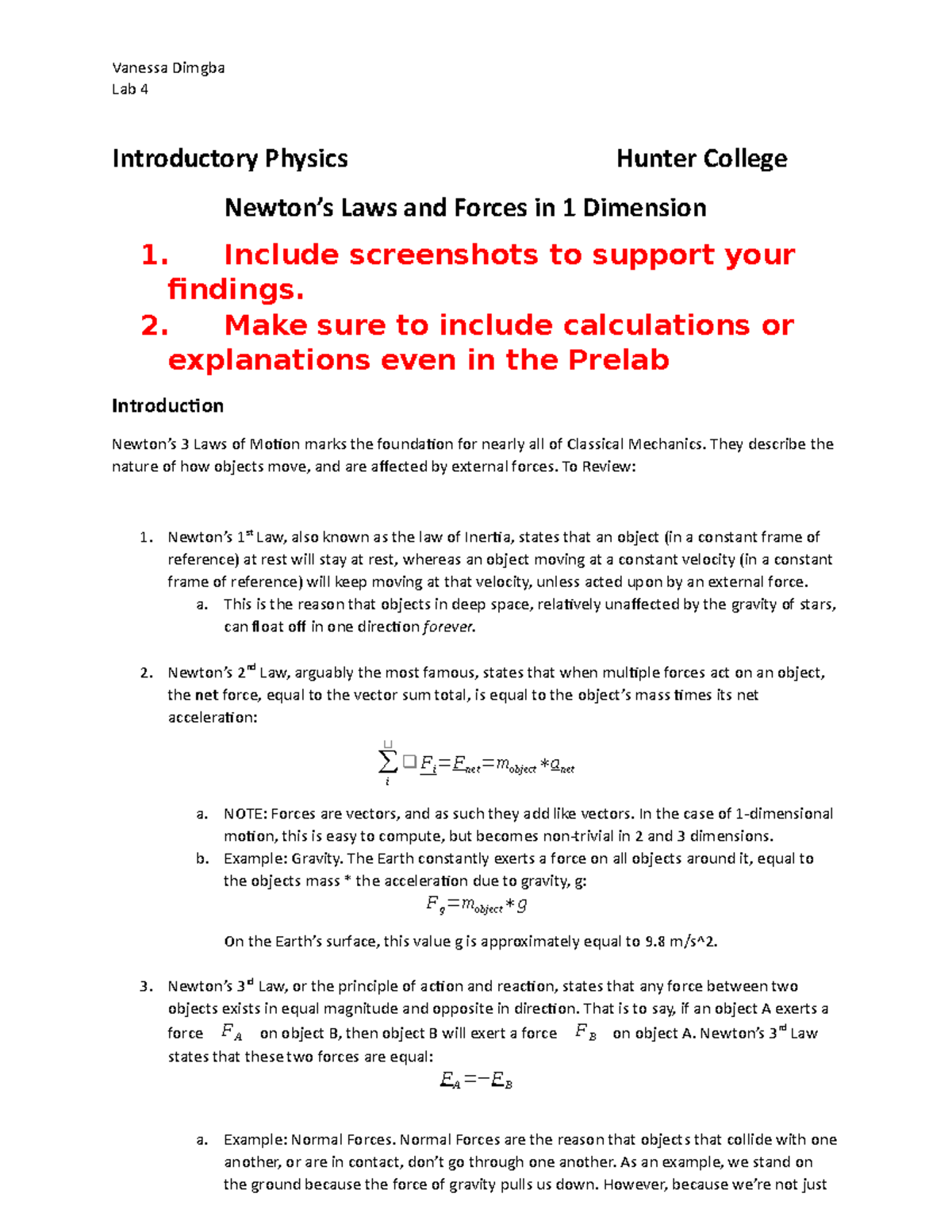 004 Newtons laws lab - 110 - Hunter College - Studocu