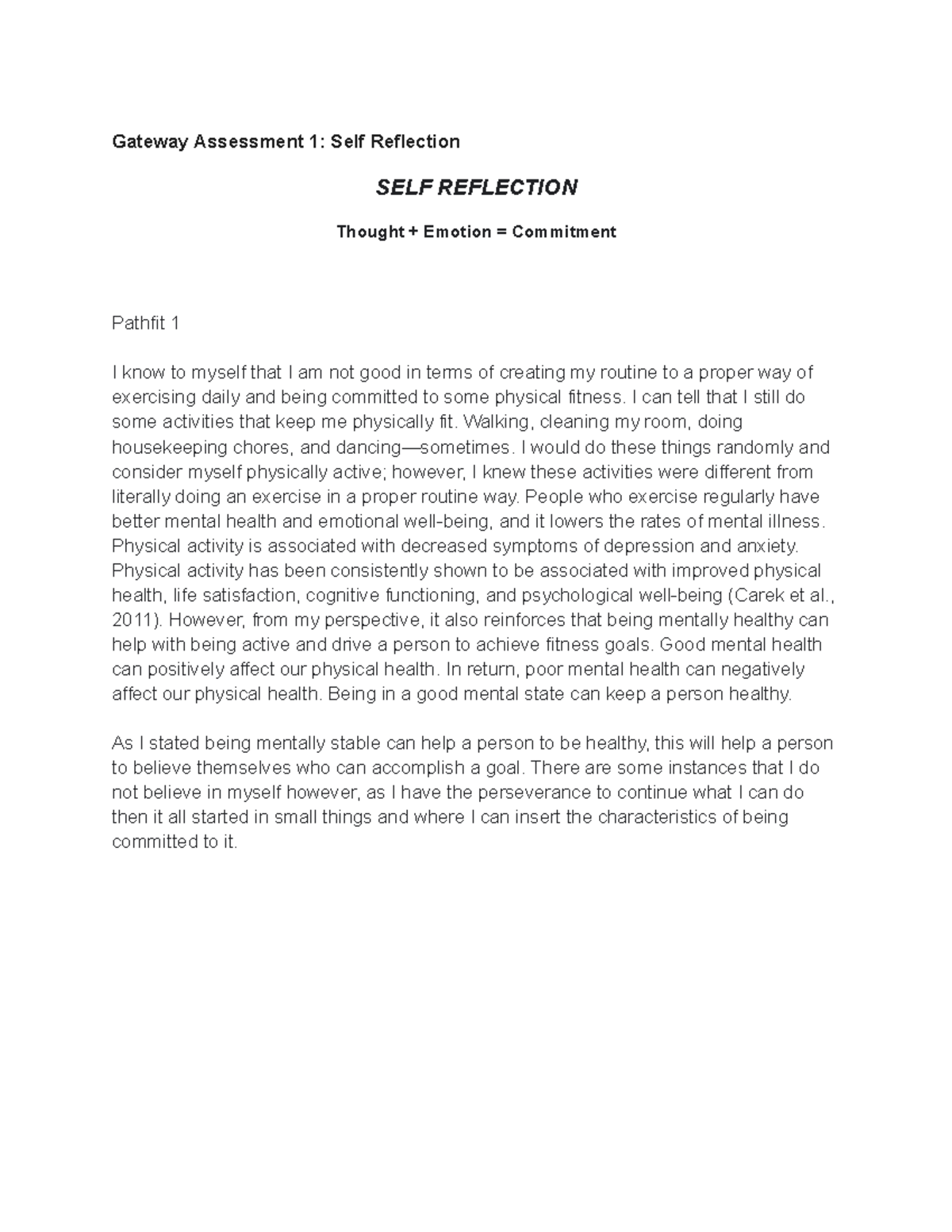 [ Ngitngit, J.J] Gateway Assessment 1 Reflection - Gateway Assessment 1: Self Reflection SELF ...
