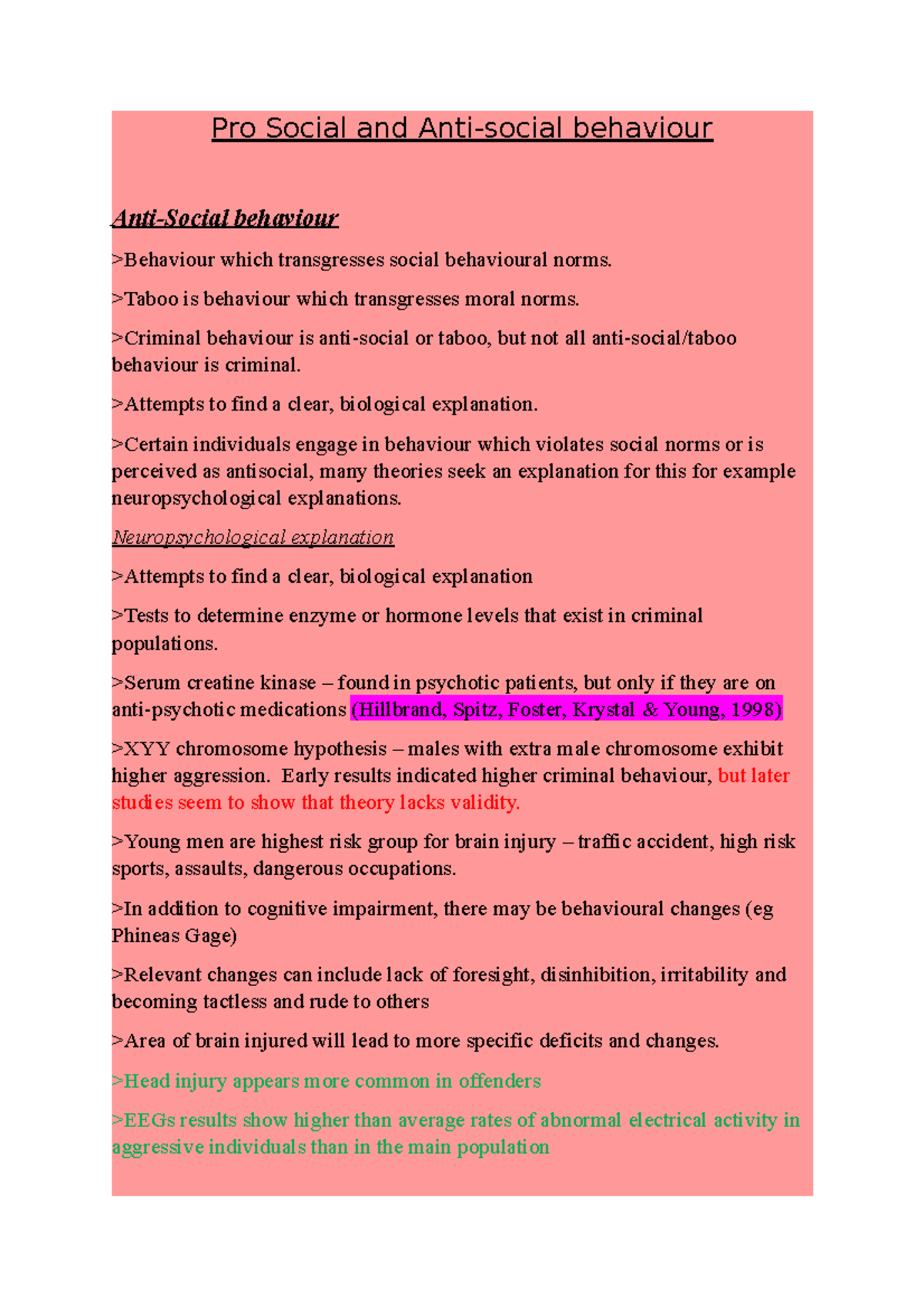 Pro Social and Anti social behaviour revision sheet - Pro Social and ...