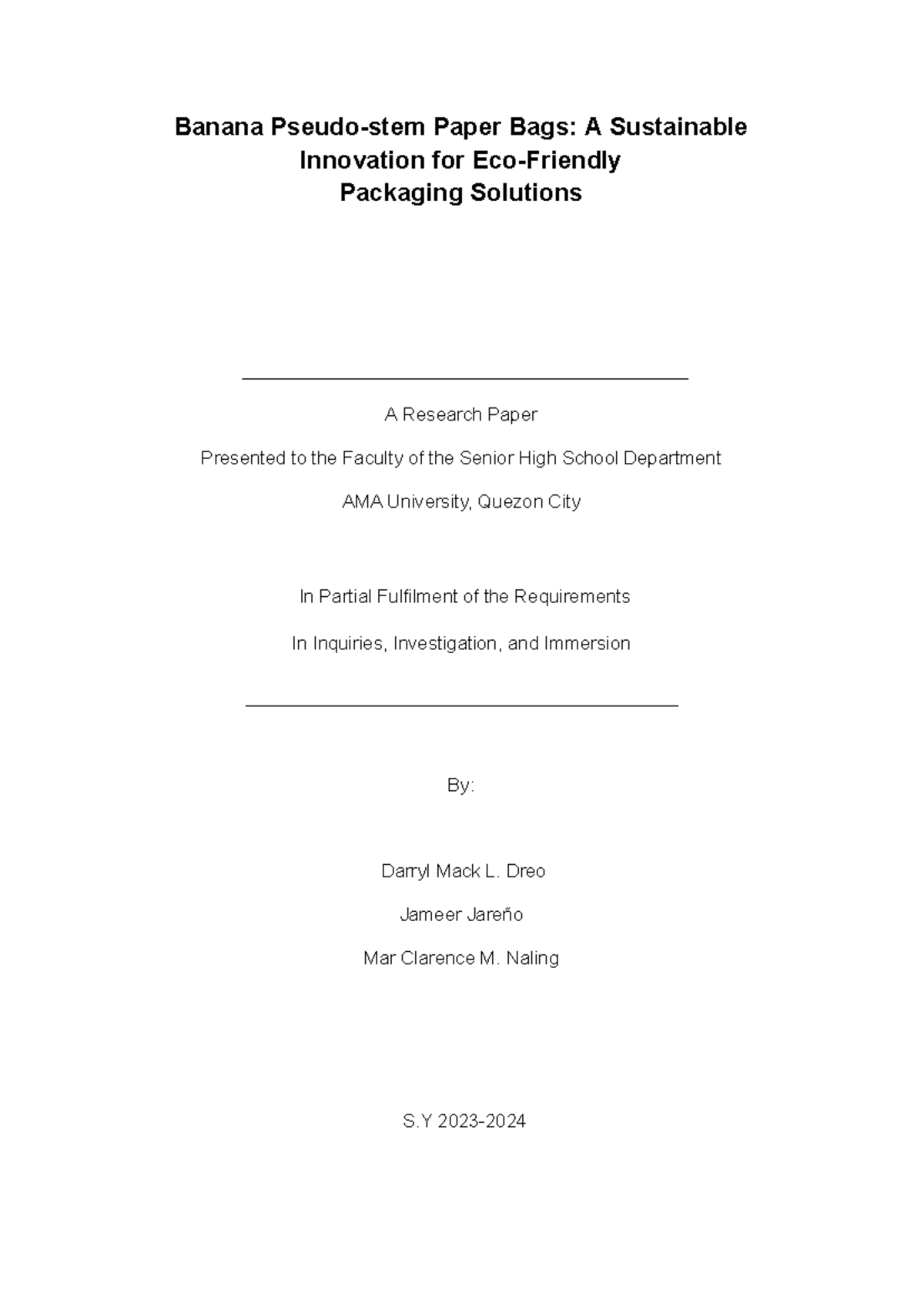 Research paper example for Investigatory Research - Banana Pseudo-stem ...