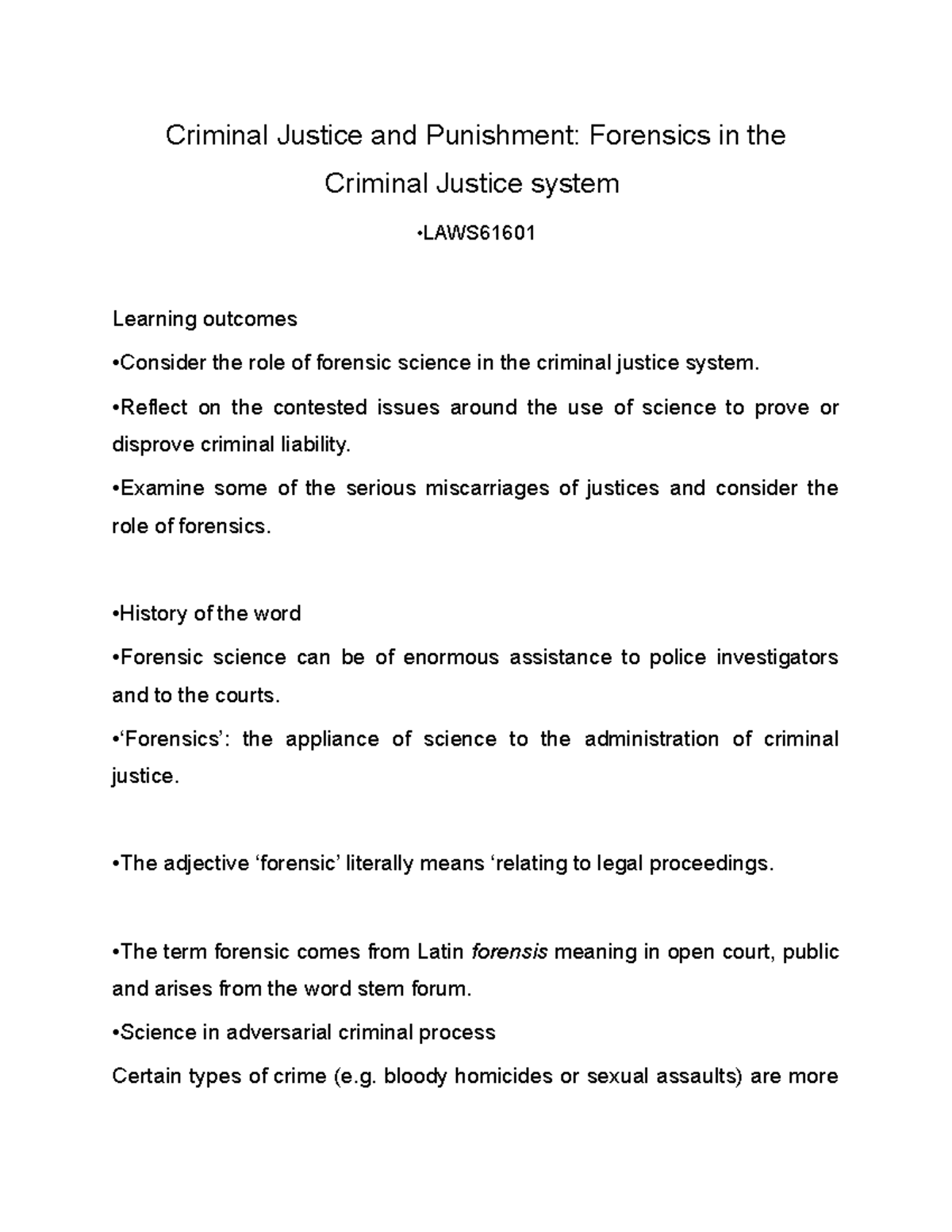 Criminal Justice and Punishment Forensics in the Criminal Justice ...