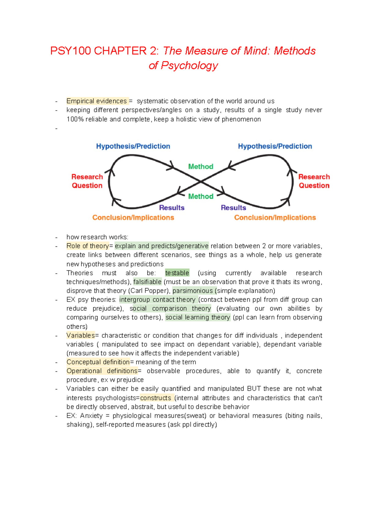 PSY100 Chapter 2 - PSY100 CHAPTER 2: The Measure of Mind: Methods of ...