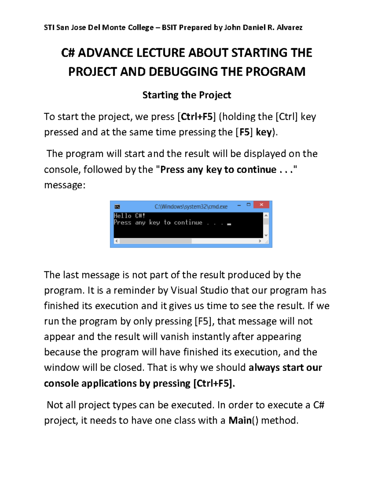 C Sharp Advance Lecture about Starting the Project and Debugging the Program - C# ADVANCE ...