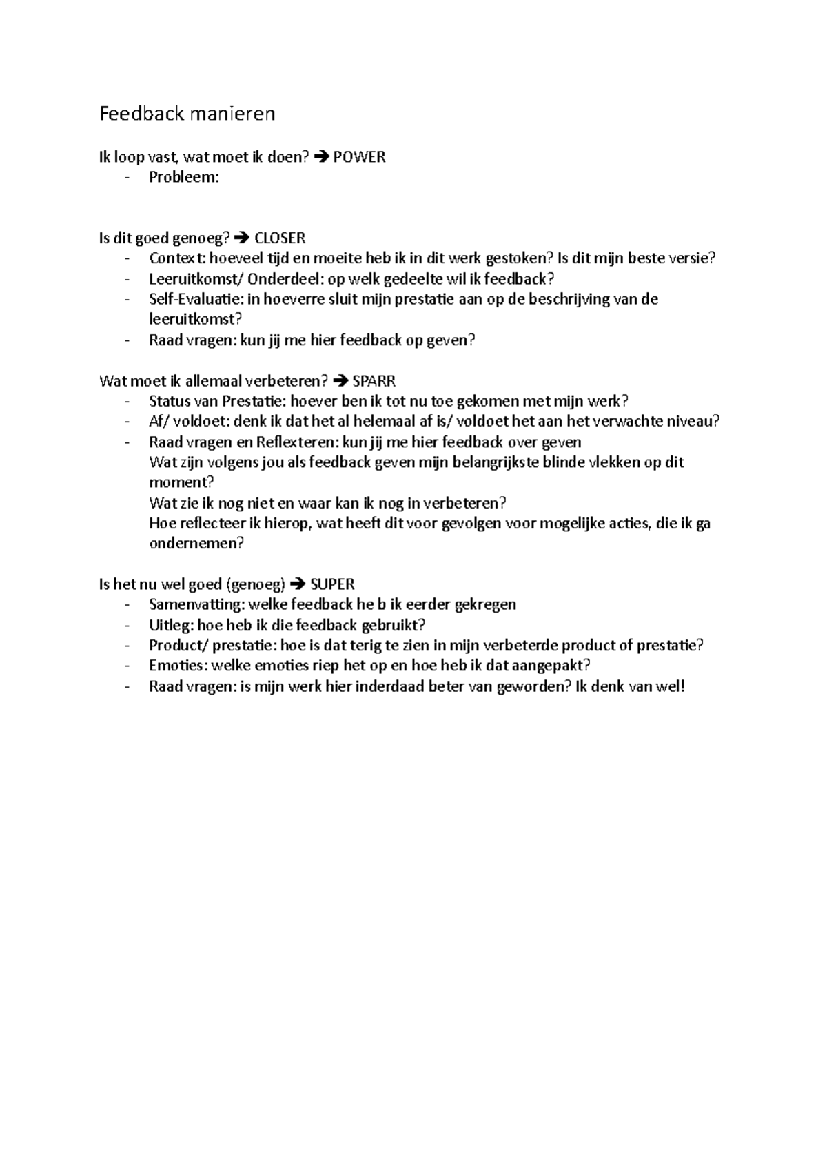 Feedback manieren - Studocu