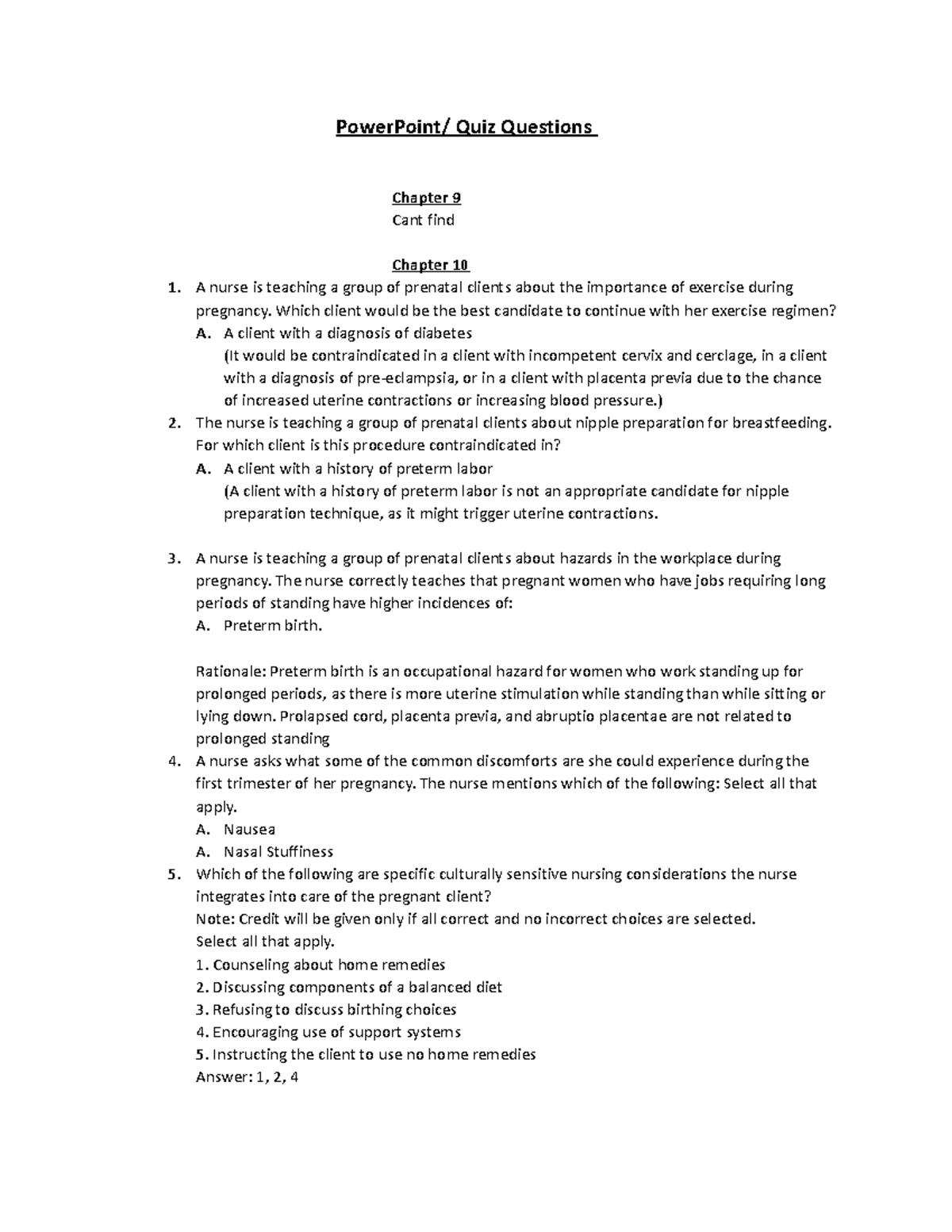 Power Point Questions Chapter 9-16 - PowerPoint/ Quiz Questions Chapter ...