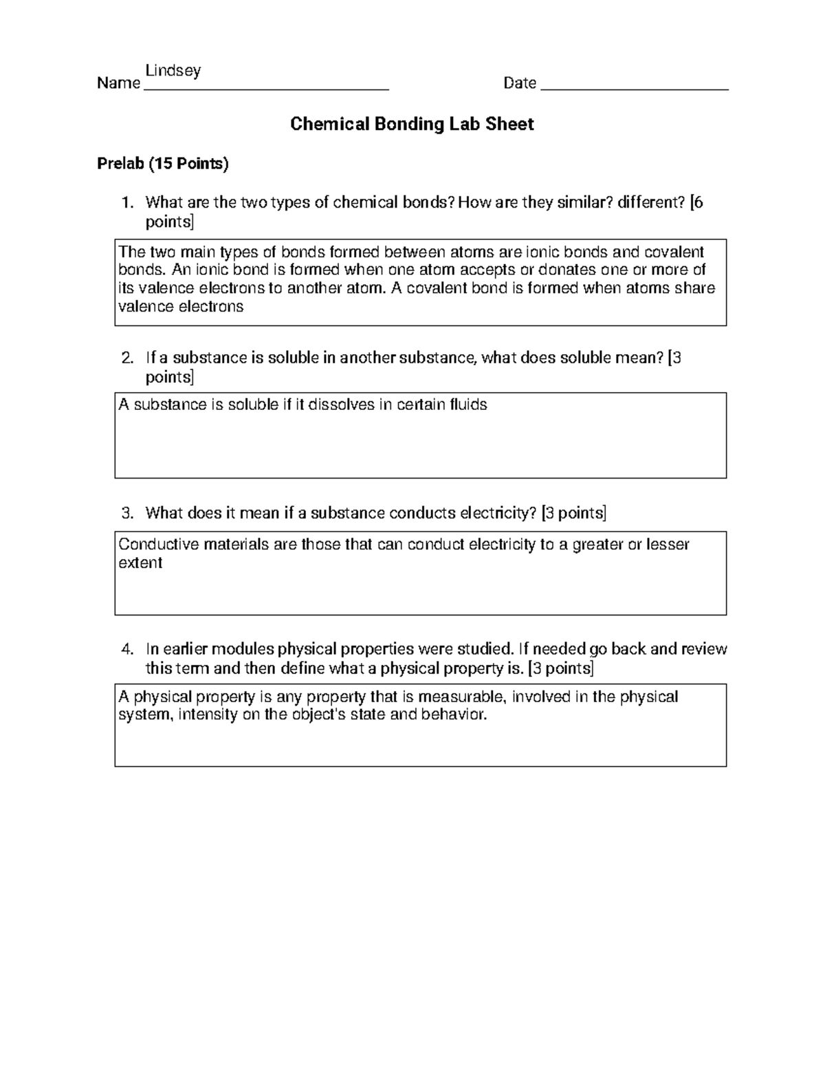 Chemical+Bonding+Lab - Name Date Chemical Bonding Lab Sheet Prelab (15 ...