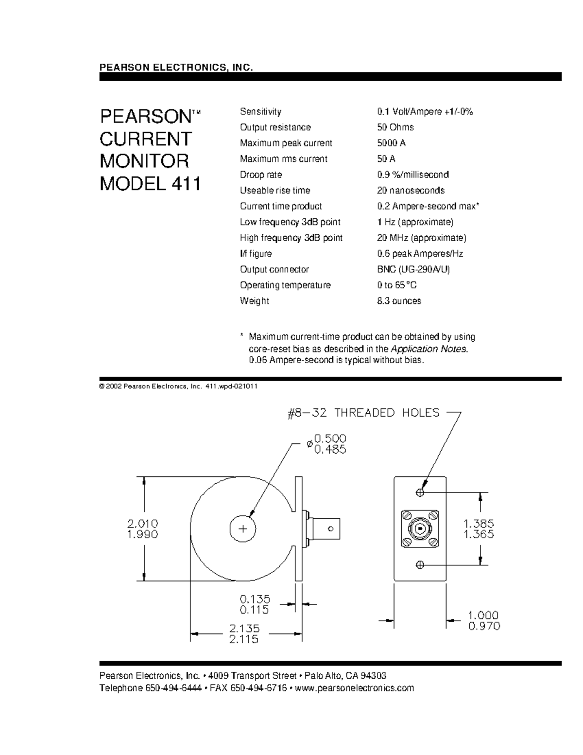 Pearson Electronics 411 Specifications 6891C - Pearson Electronics, Inc ...