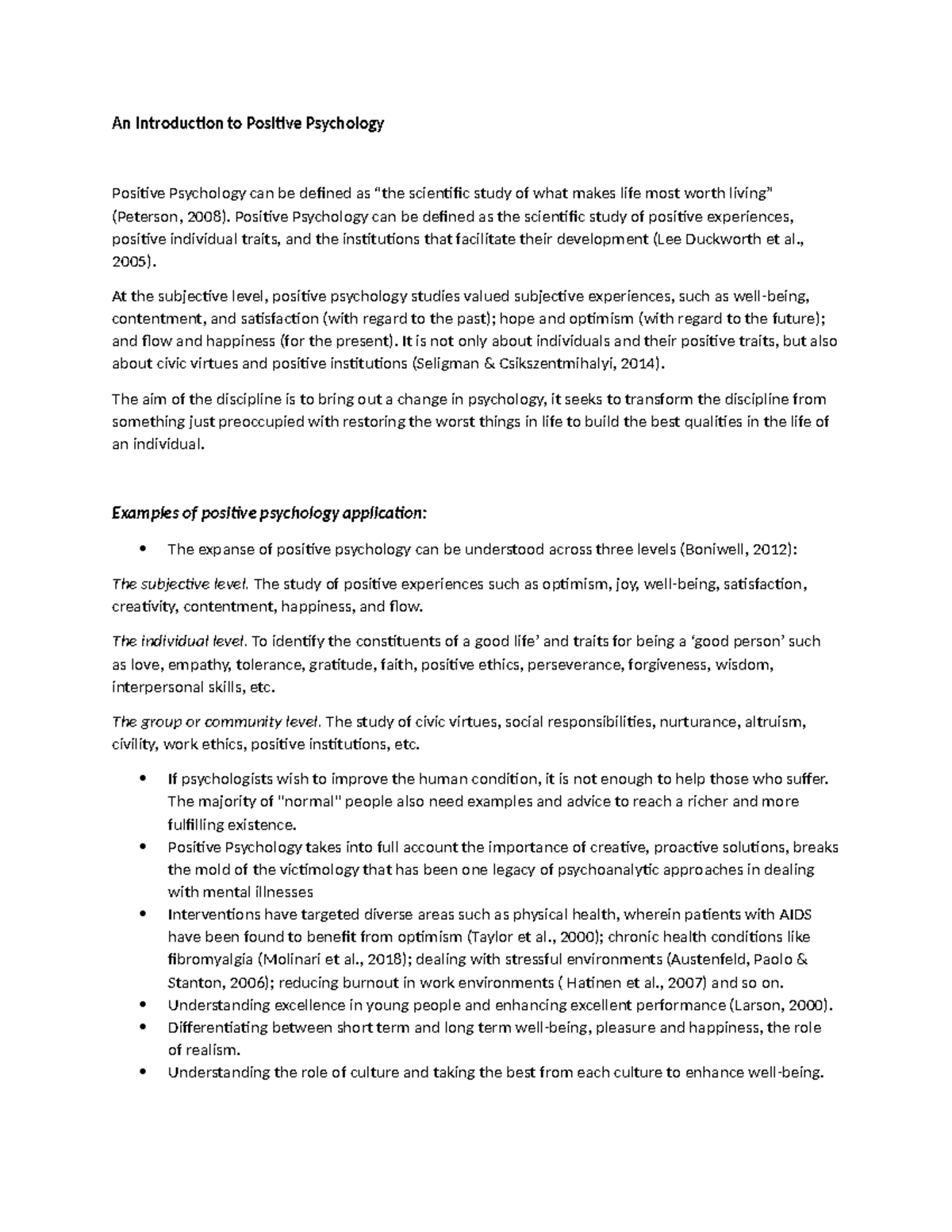 Positive psychology Introduction - An Introduction to Positive ...