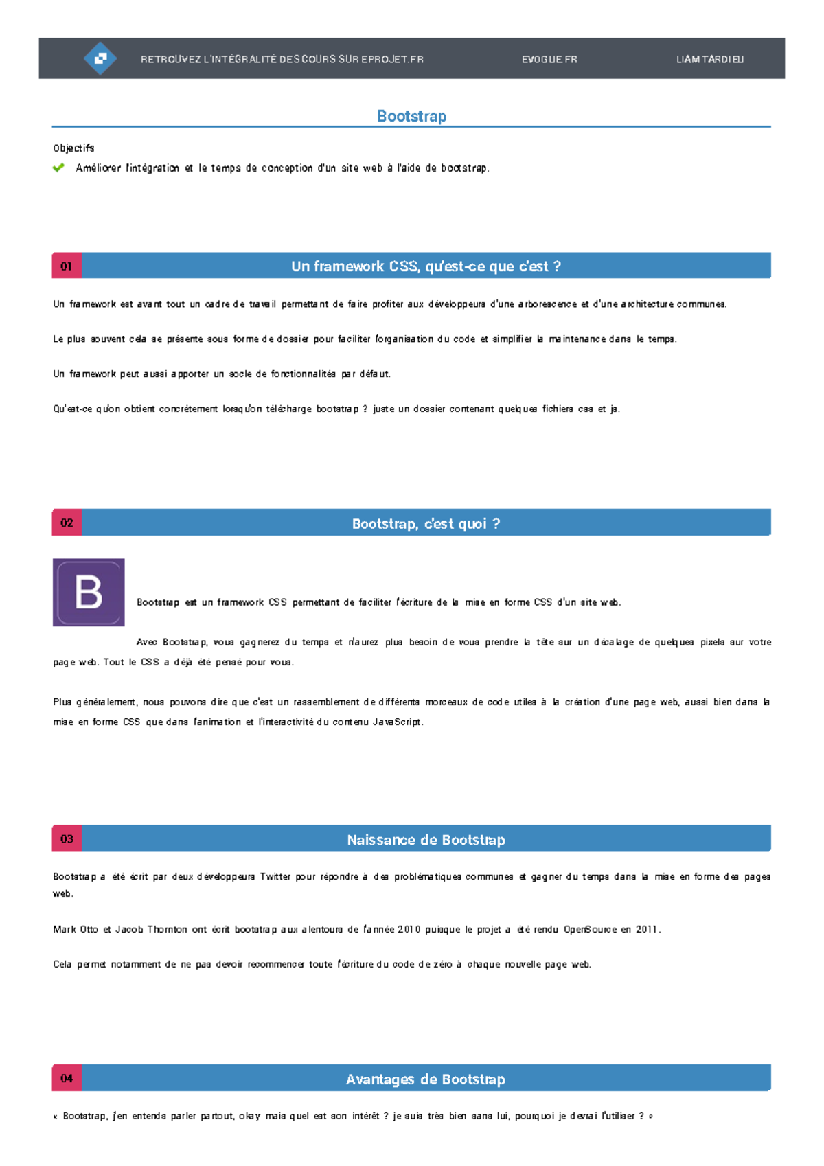 Bootstrap-support - BBBBB - 01 02 03 04 Objectifs Améliorer l ...