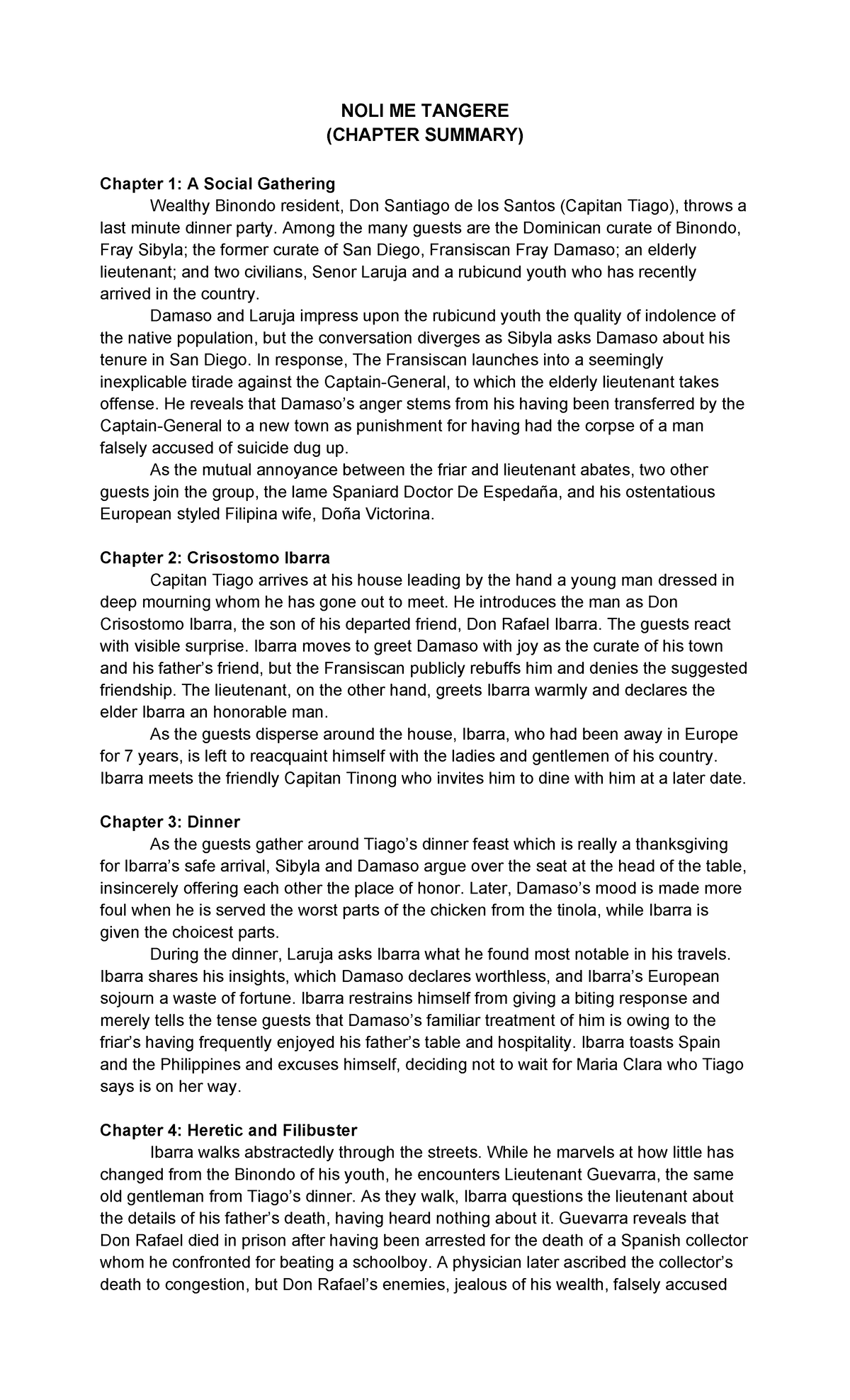 GE 9 Rizal: NOLI Chapter Summary - NOLI ME TANGERE (CHAPTER SUMMARY) Chapter 1: A Social ...