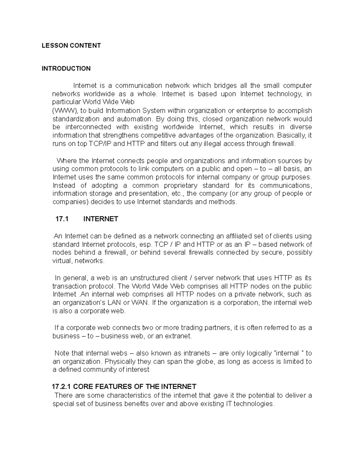 Internet 101 - LESSON CONTENT INTRODUCTION Internet is a communication ...