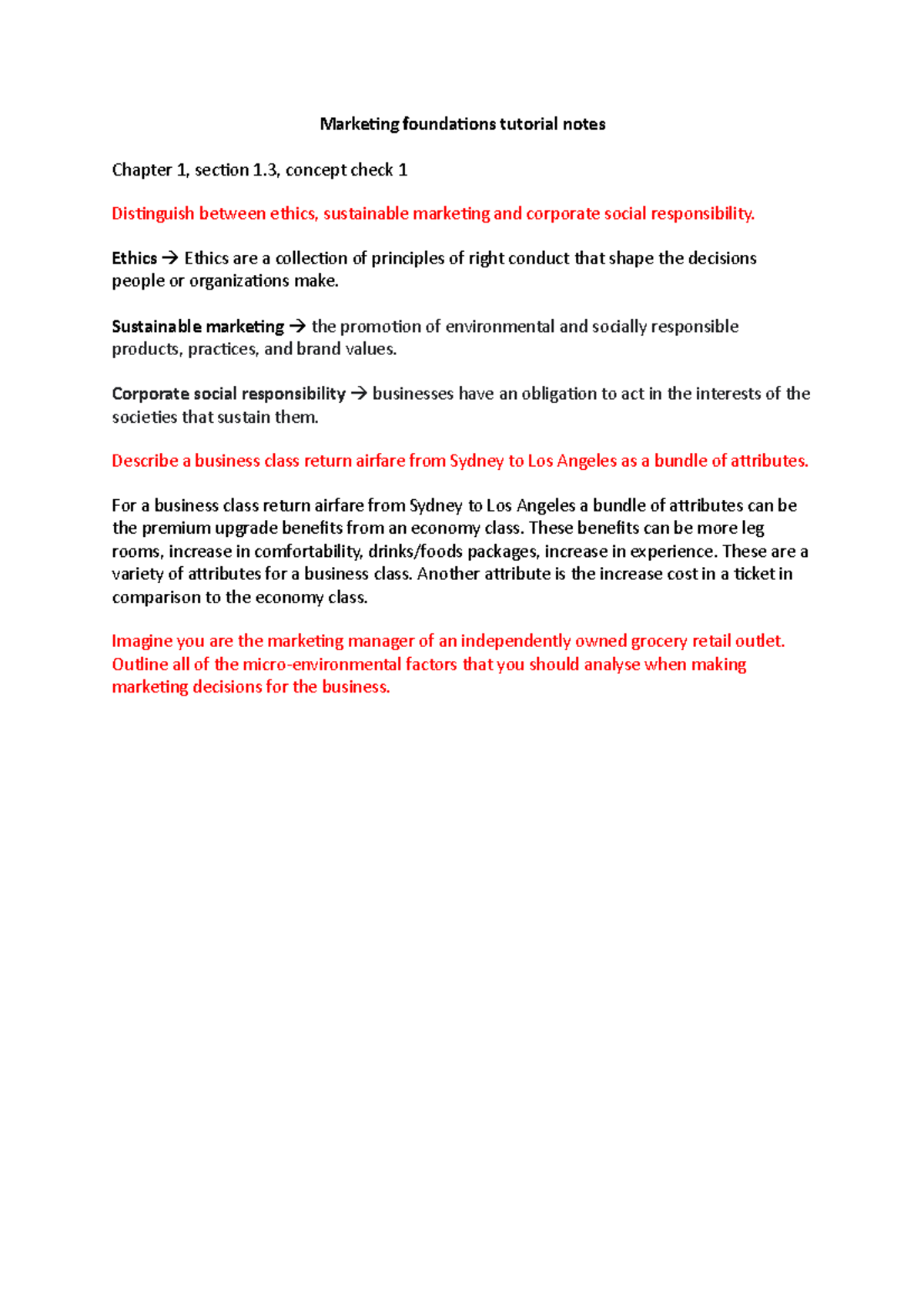 Marketing foundations tutorial notes - Markeing foundaions tutorial ...