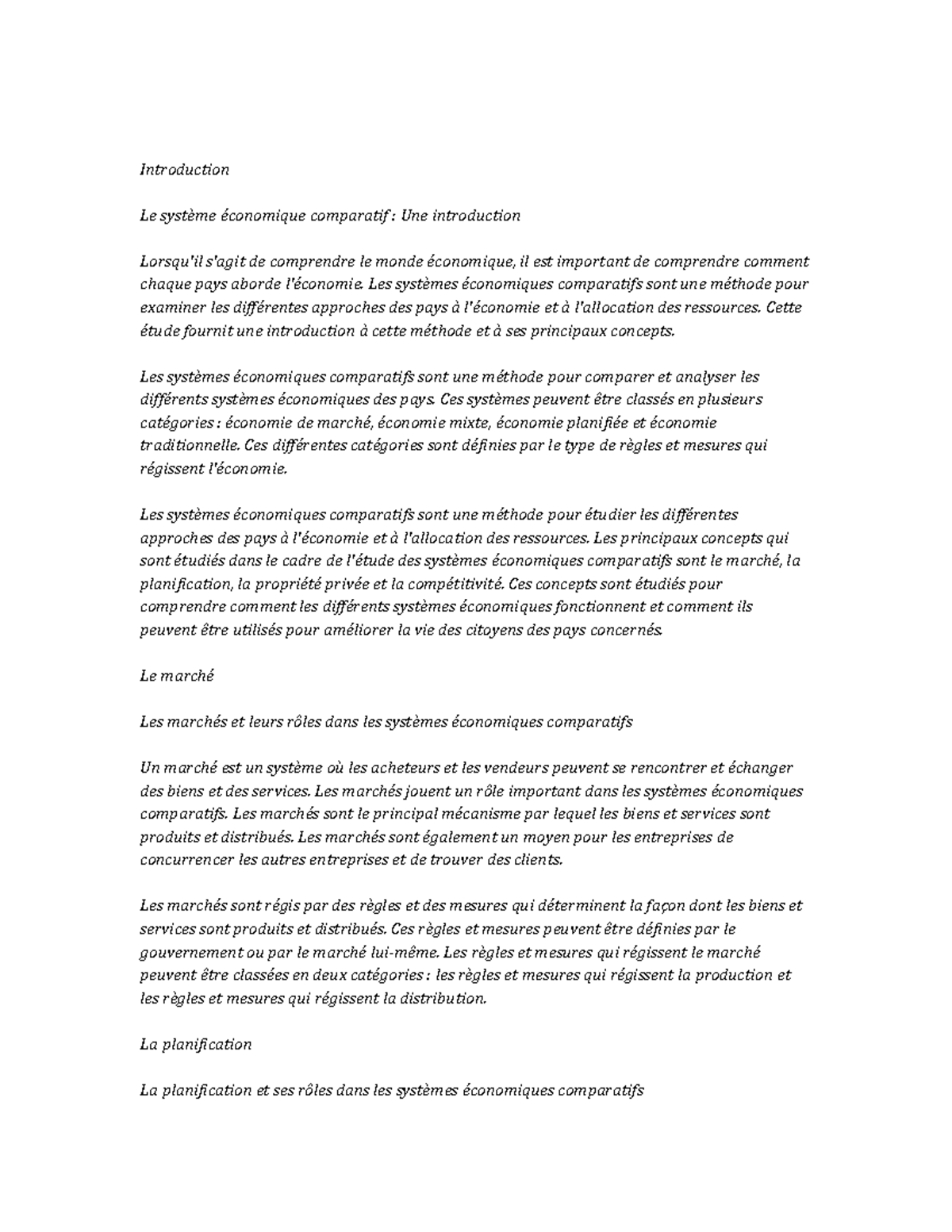 Comparative Economic Systems note study - Introduction Le système ...
