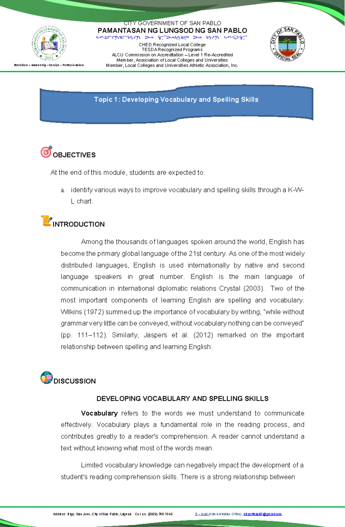 ENG1- Module 1- Finals - PAMANTASAN NG LUNGSOD NG SAN PABLO CHED ...