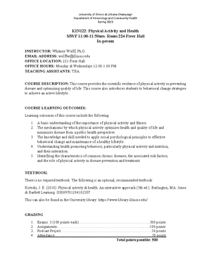 KIN 122 Midterm Study Guide - 1 KINESIOLOGY 122: P HYSICAL ACTIVITY AND ...