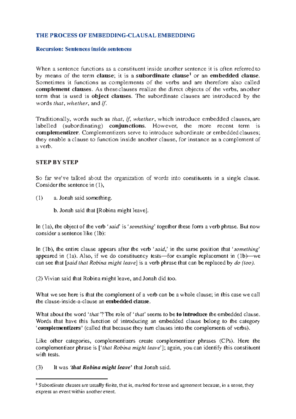 Embedding and clauses in complex sentences 1 - THE PROCESS OF EMBEDDING ...