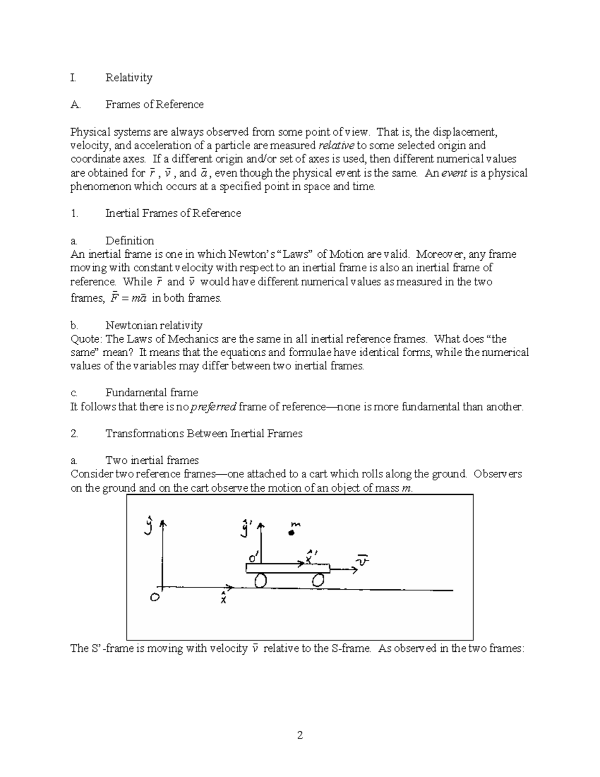 Microsoft Word - physics-203 - I. Relativity A. Frames of Reference ...