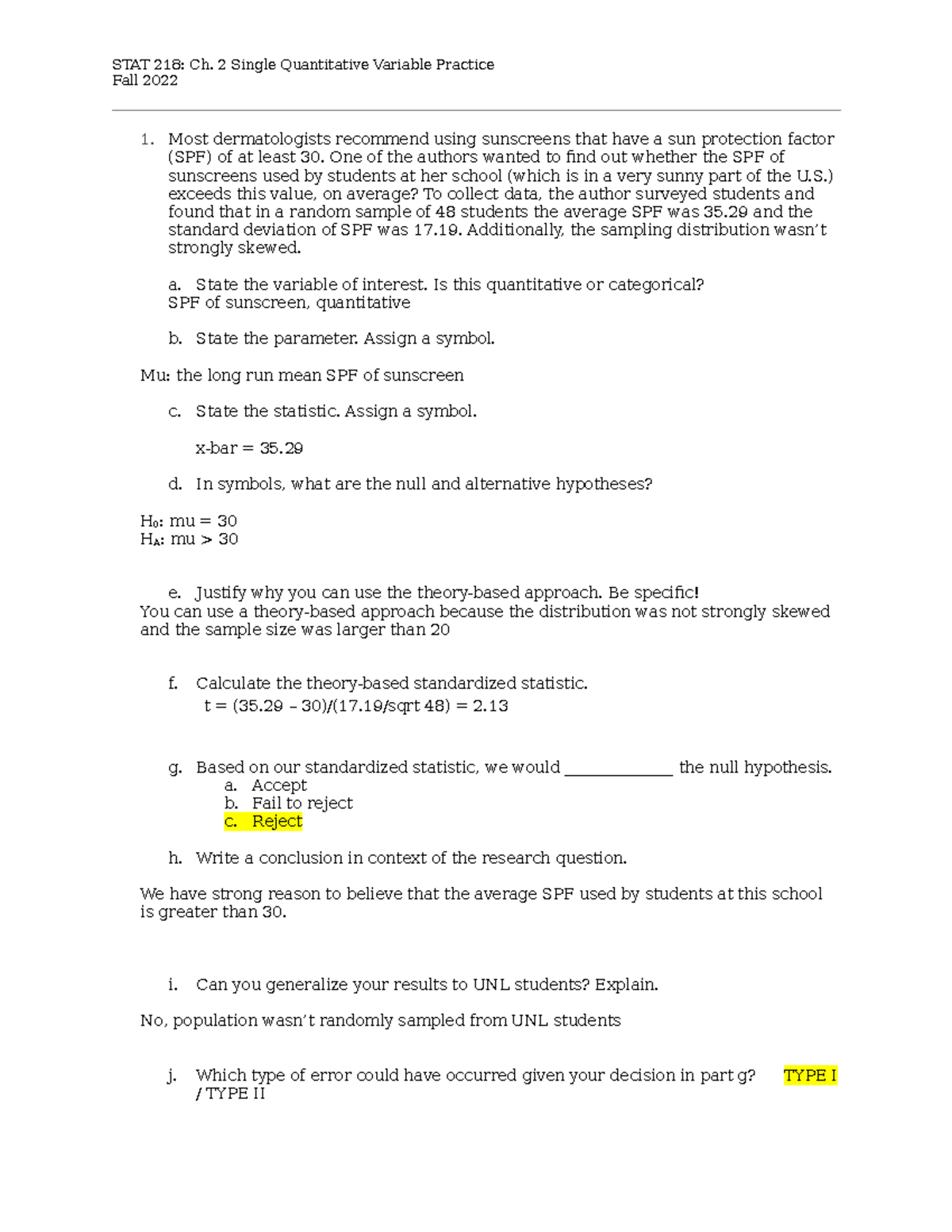 Ch.2 Single Quantitative Variable Practice-2 - STAT 218: Ch. 2 Single ...