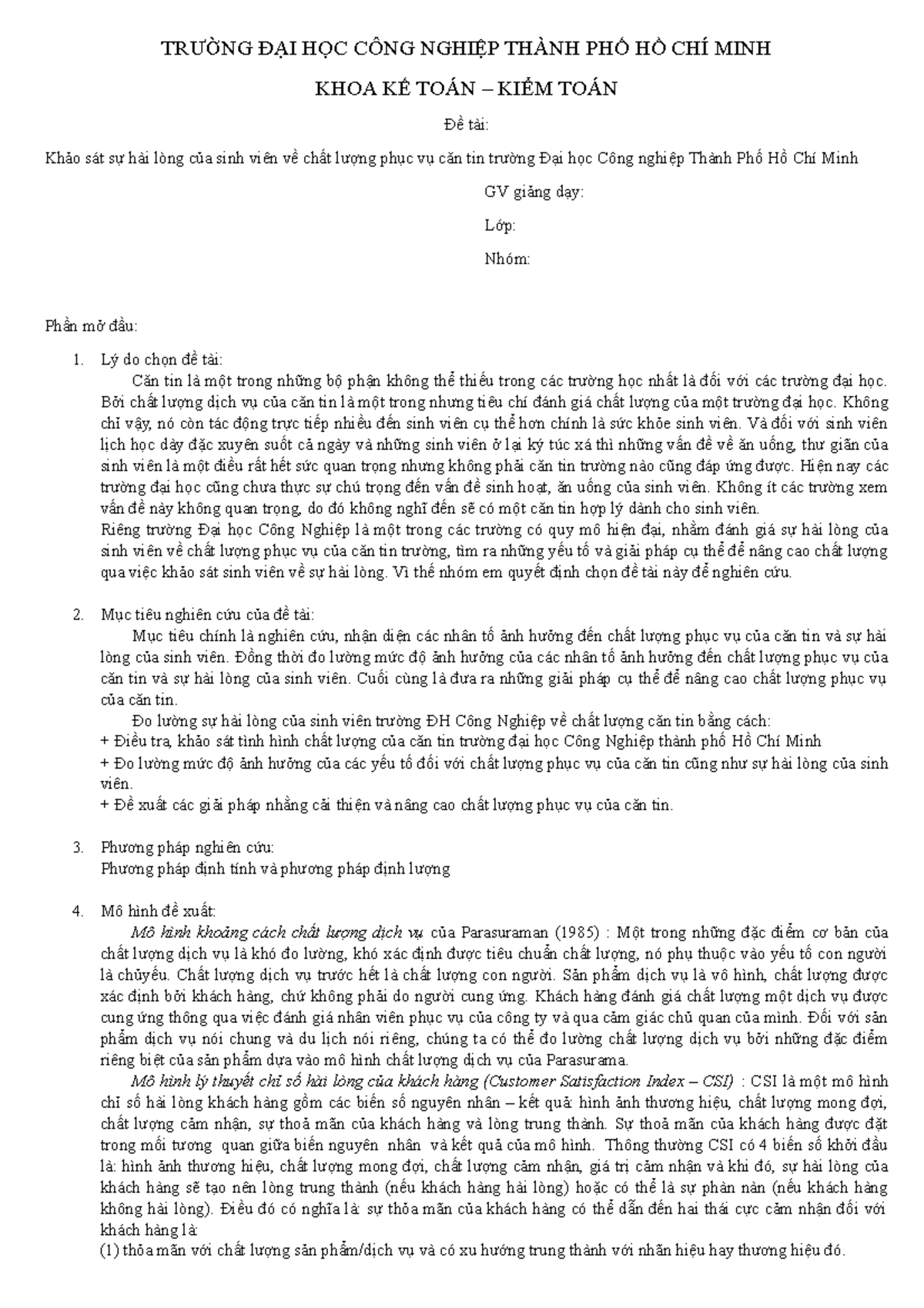 TRNG DI HC CONG Nghip Thanh PH H - TRƯỜNG ĐẠI HỌC CÔNG NGHIỆP THÀNH PHỐ HỒ CHÍ MINH KHOA KẾ TOÁN ...
