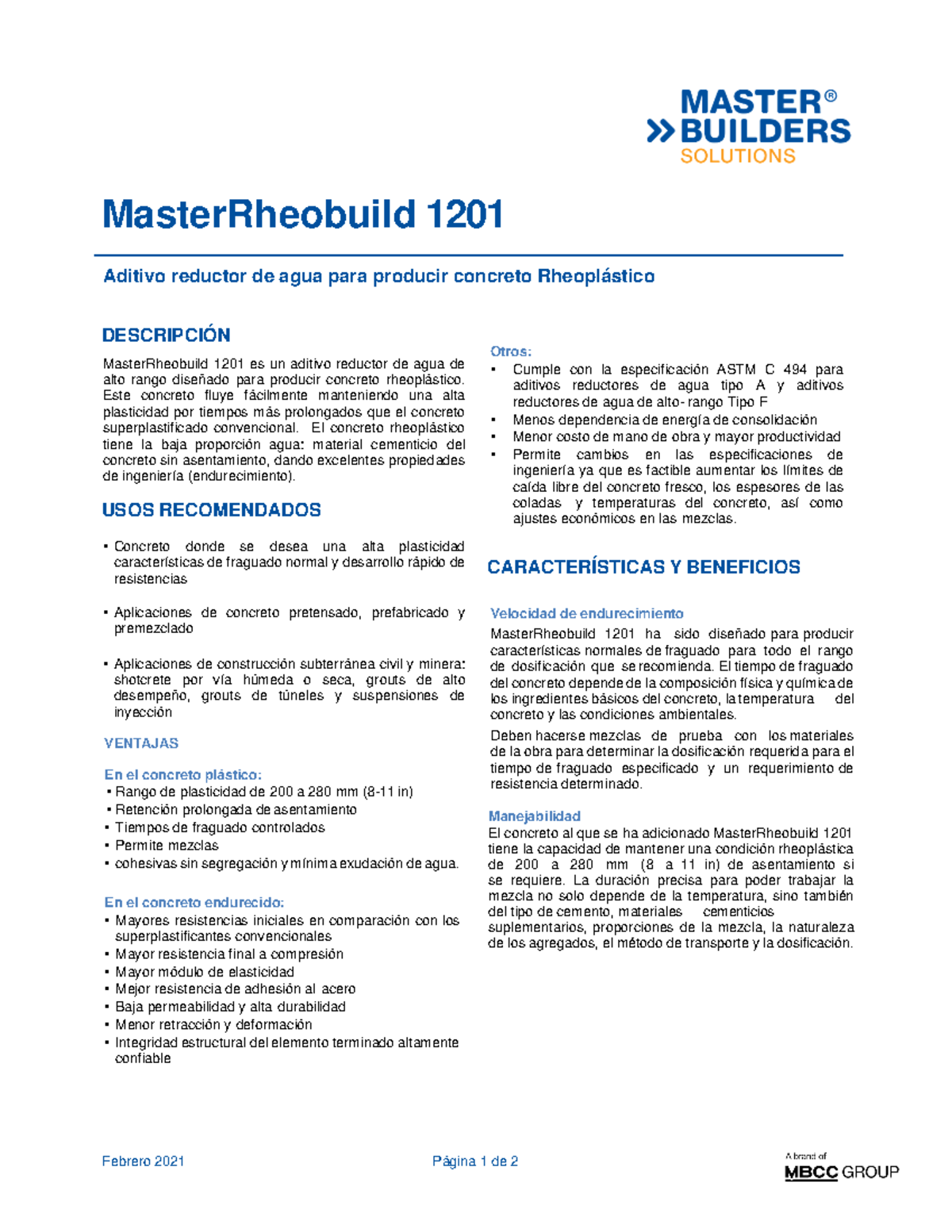 Master Rheobuild 1201 - ADITIVO PARA CONCRETO - MasterRheobuild 1201 ...