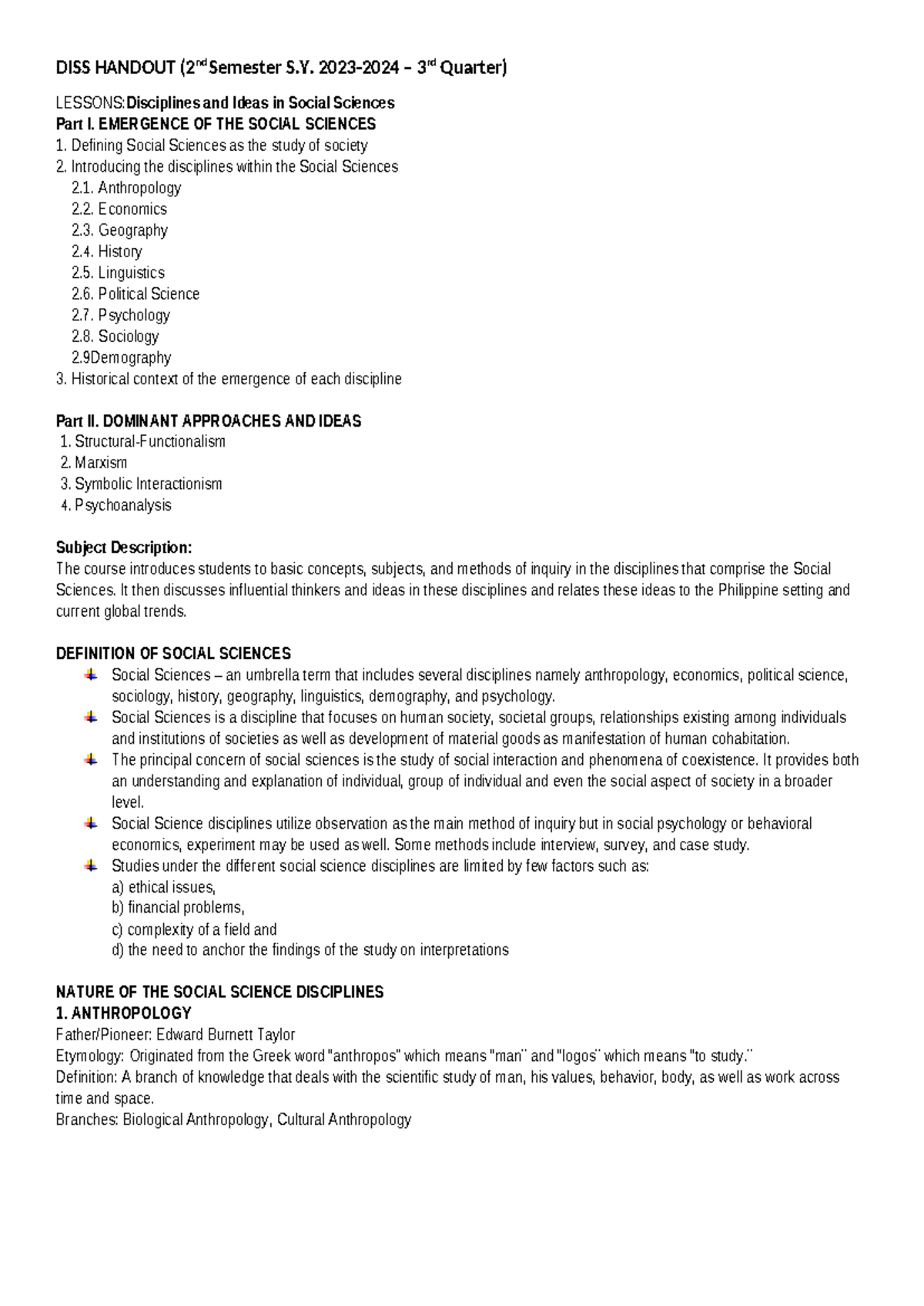 DISS- Handout - Notes - DISS HANDOUT (2nd Semester S. 2023-2024 – 3rd ...