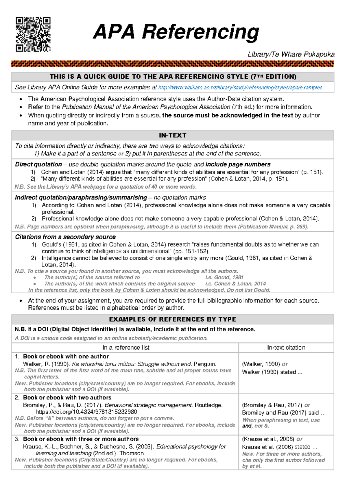 Apa-quick-guide - ......... - APA Referencing Library/Te Whare Pukapuka ...