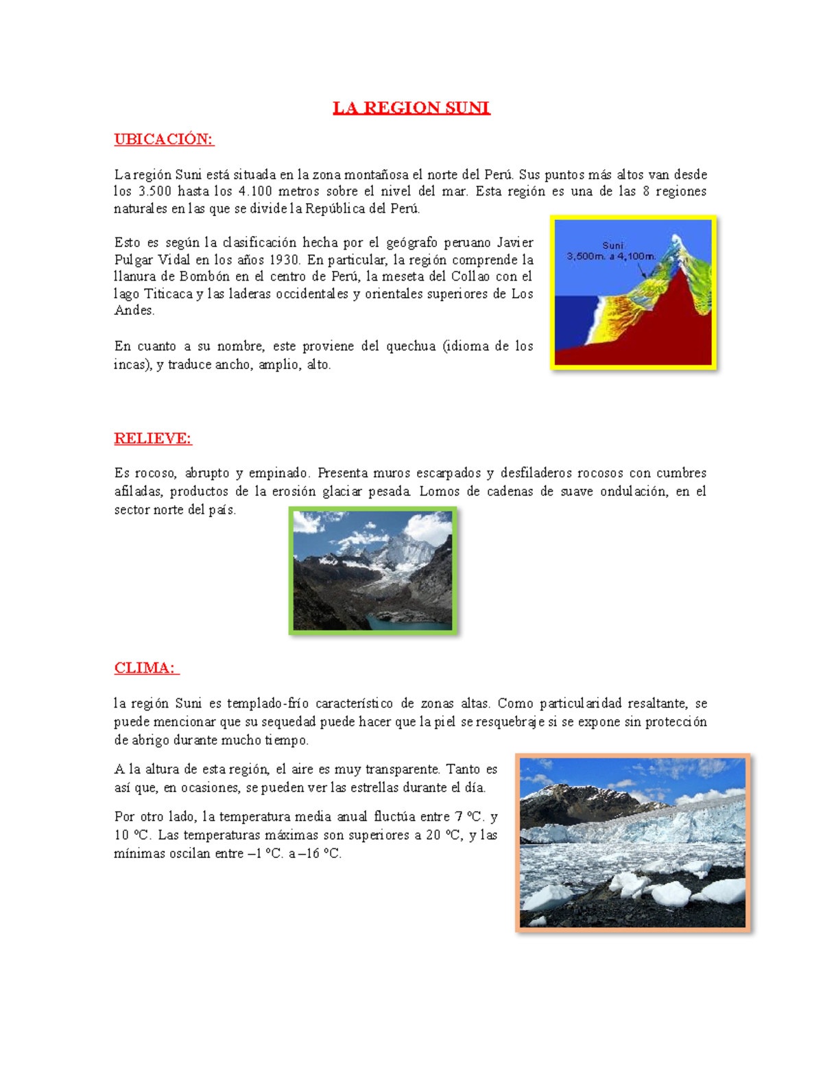 LA Region SUNI - REGIÓN - LA REGION SUNI UBICACIÓN: La región Suni está ...