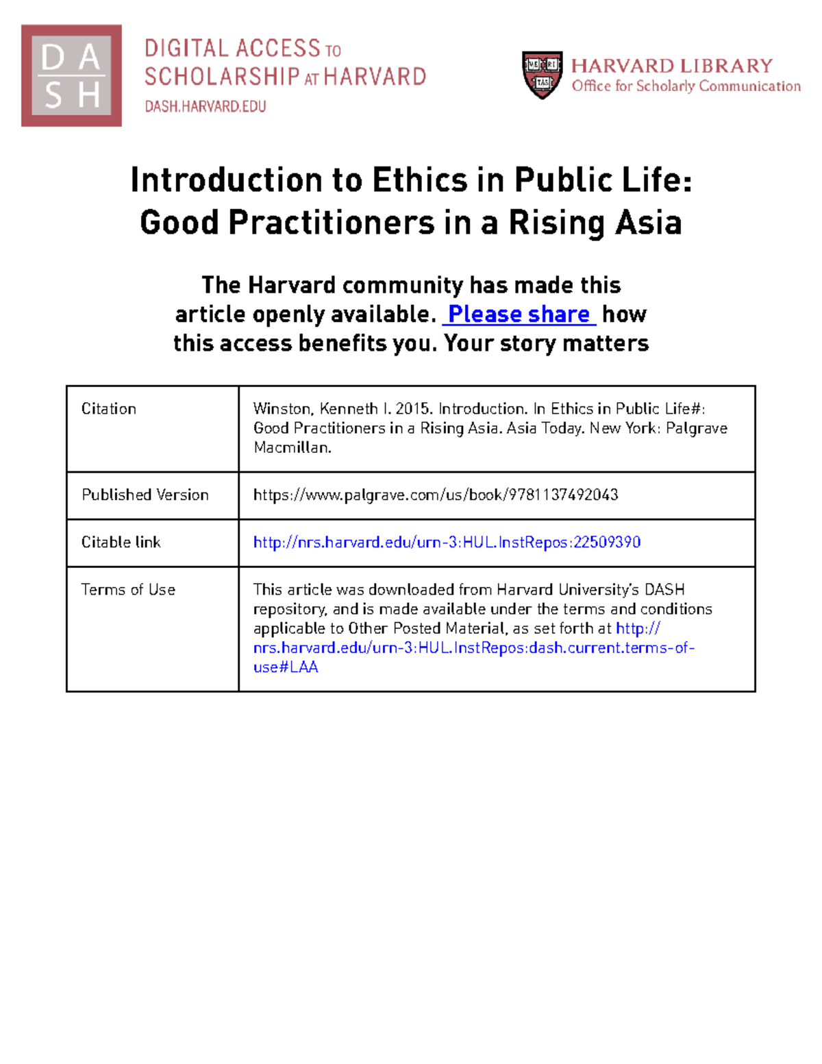 Unit 1 - Introduction to Ethics in Public Life - Good Practitioners in a Rising Asia - Kenneth ...