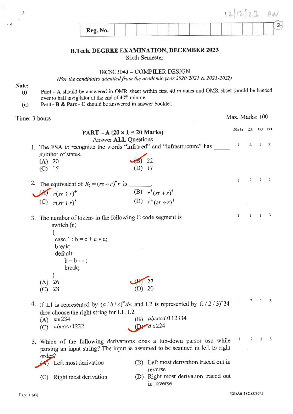 18CSC304J - Notes - Compiler Design - Studocu
