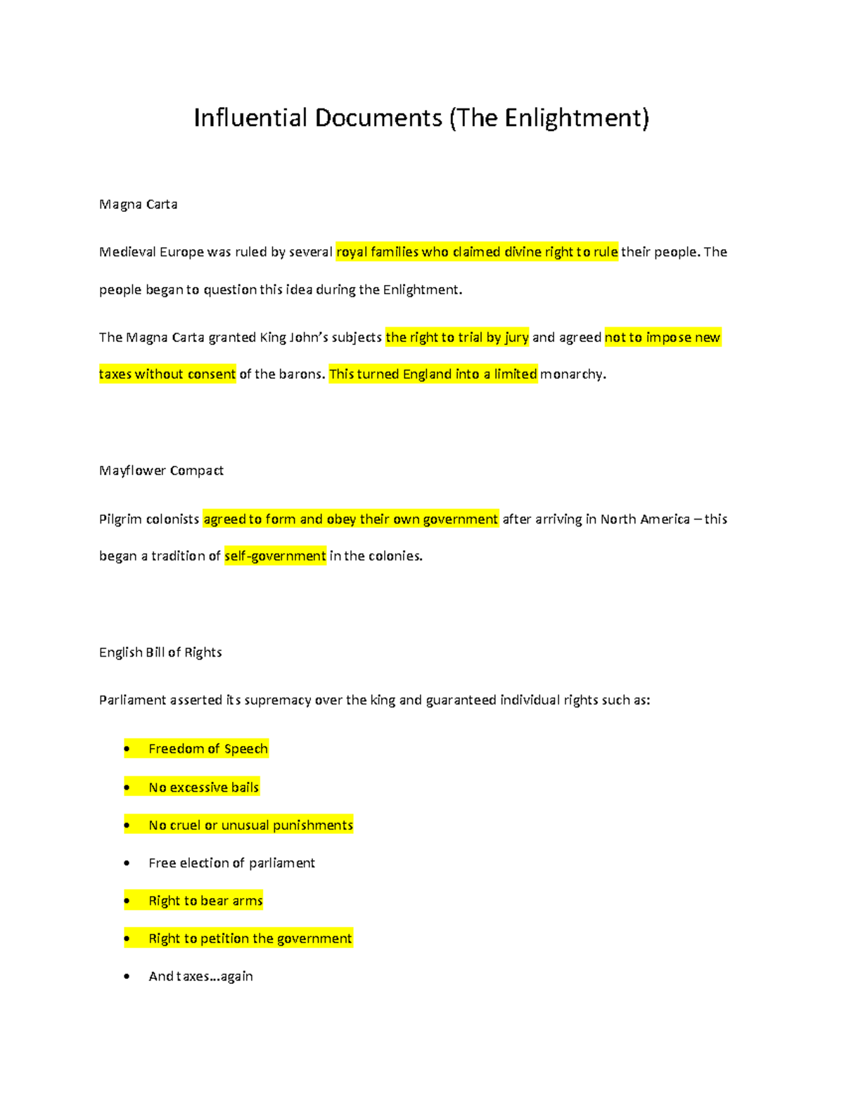 Influential Documents (The Enlightment) - The people began to question ...