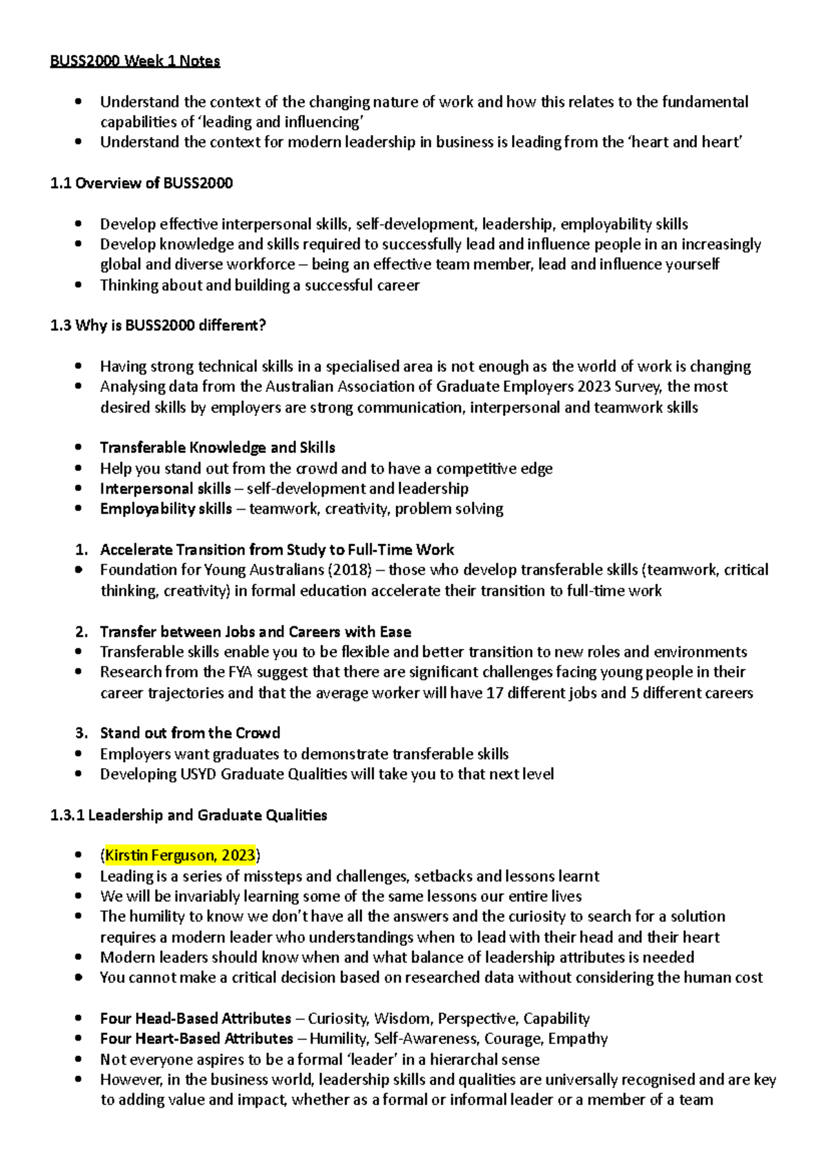 Module 1 Notes - Note - BUSS2000 Week 1 Notes Understand the context of ...
