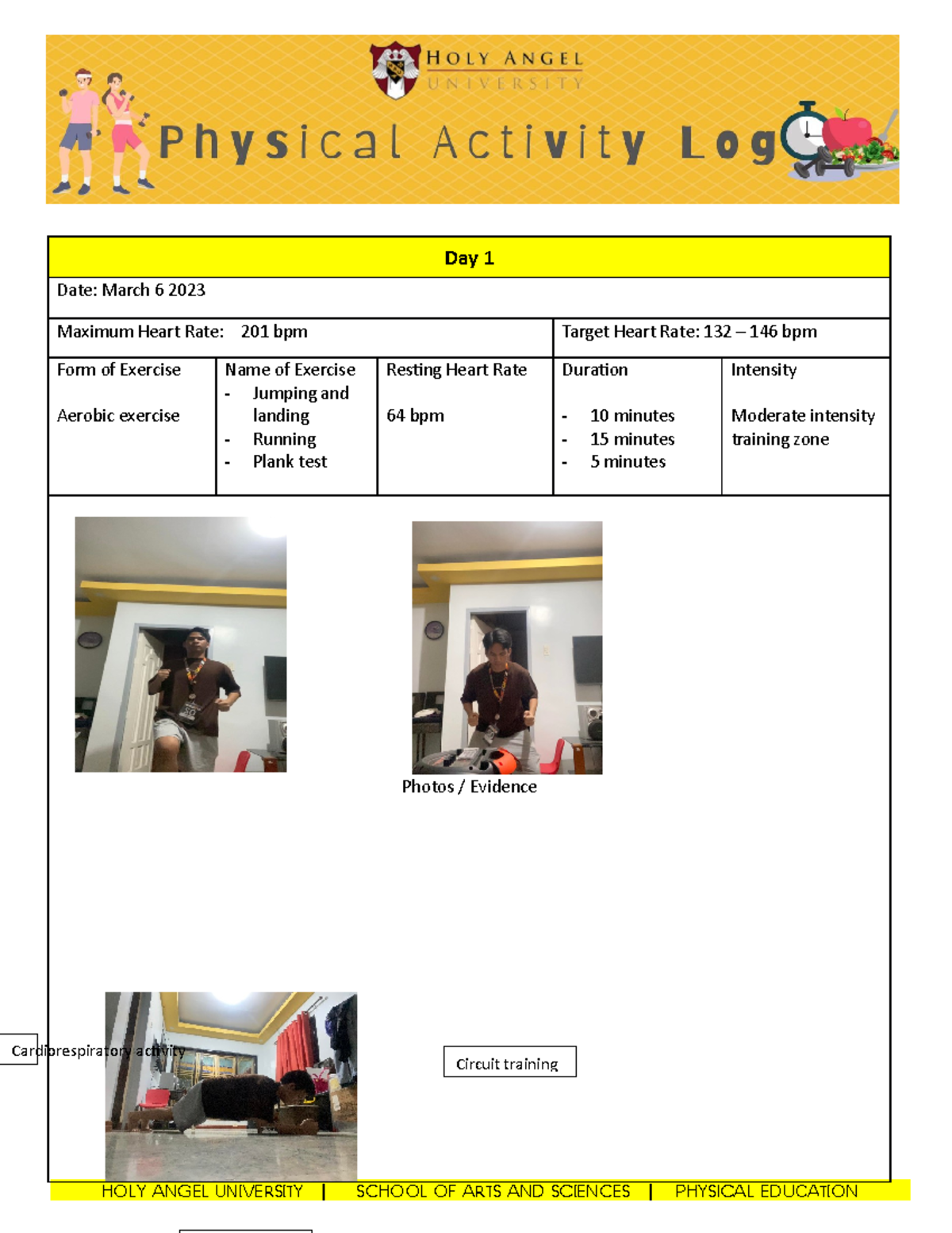 PA Log - HOLY ANGEL UNIVERSITY | SCHOOL OF ARTS AND SCIENCES | PHYSICAL ...