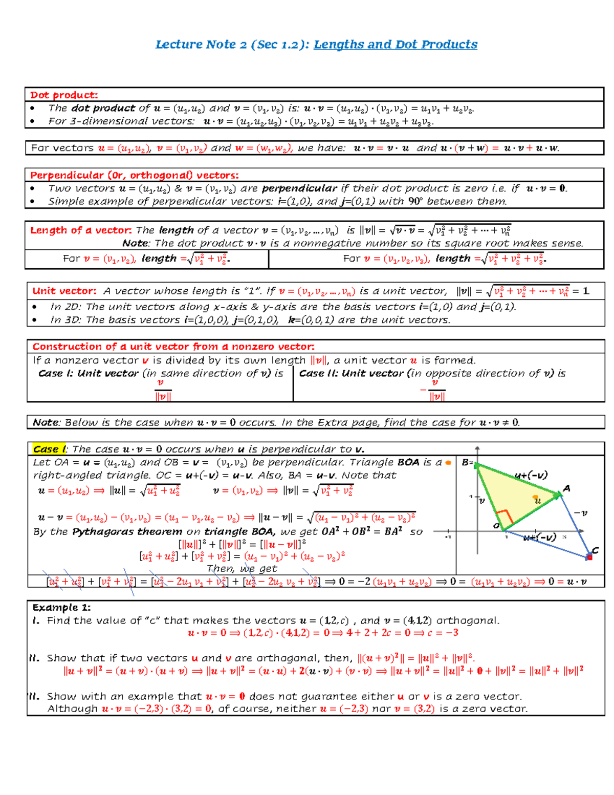 LN 2 Sec 1 - LA notes - Lecture Note 2 (Sec 1): Lengths and Dot ...