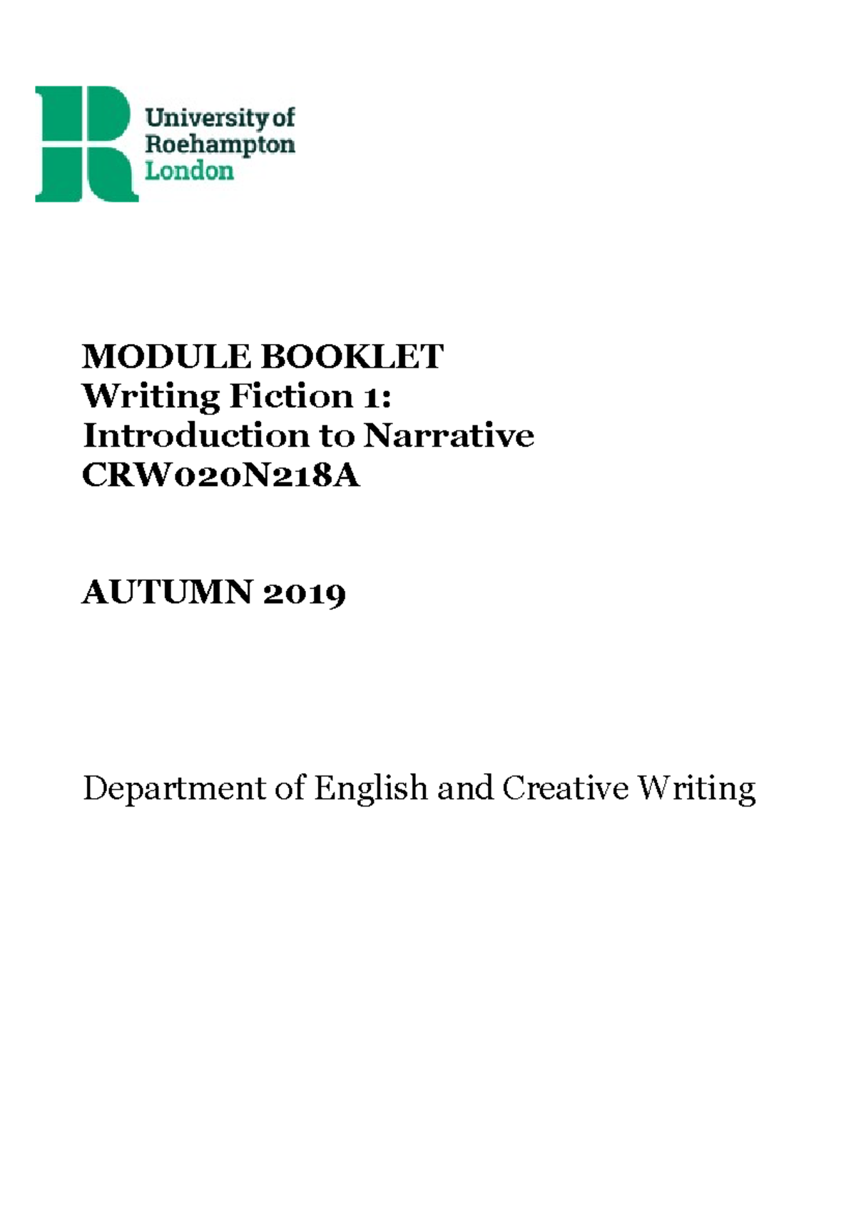 WF1 Module Booklet 2019 word - MODULE BOOKLET Writing Fiction 1 ...