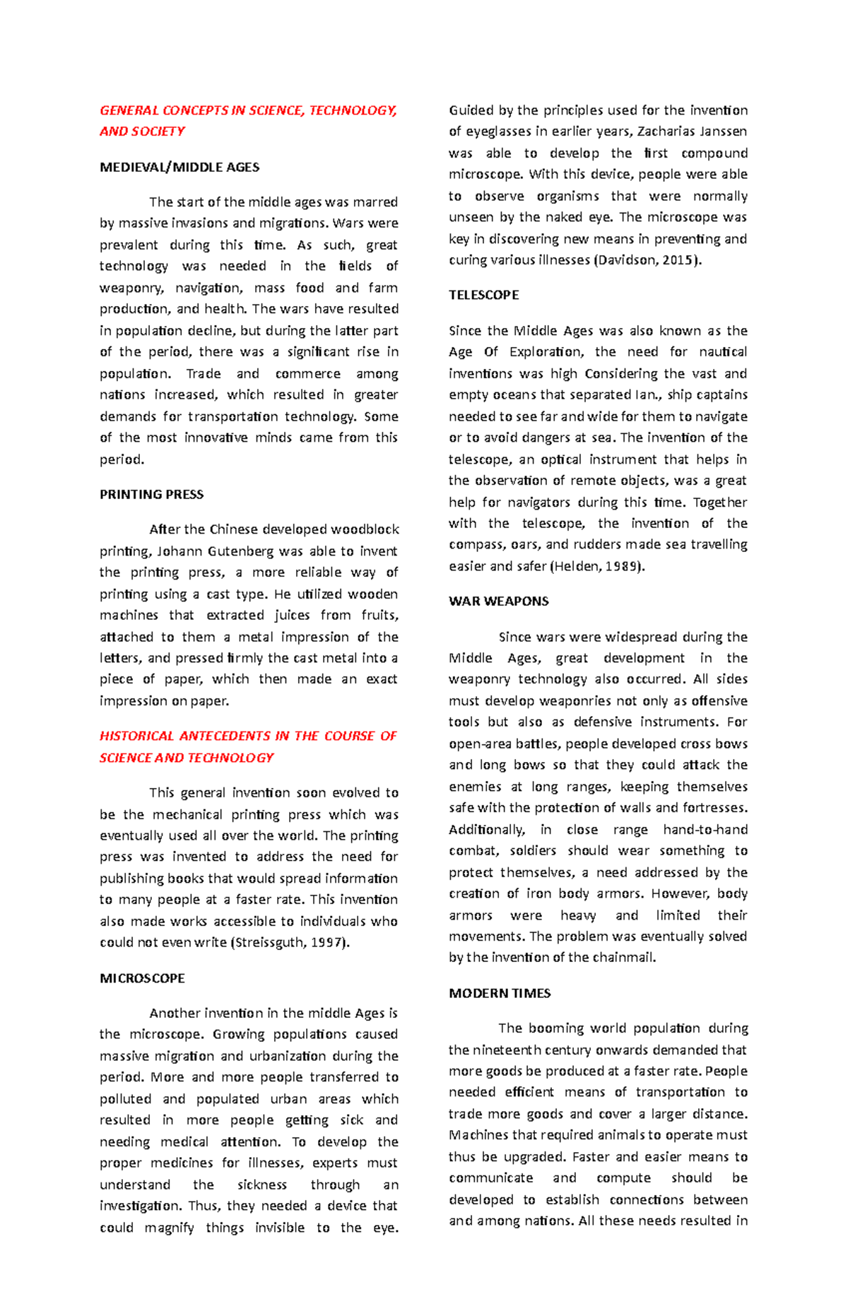 STS - Lecture notes 1 - GENERAL CONCEPTS IN SCIENCE, TECHNOLOGY, AND ...