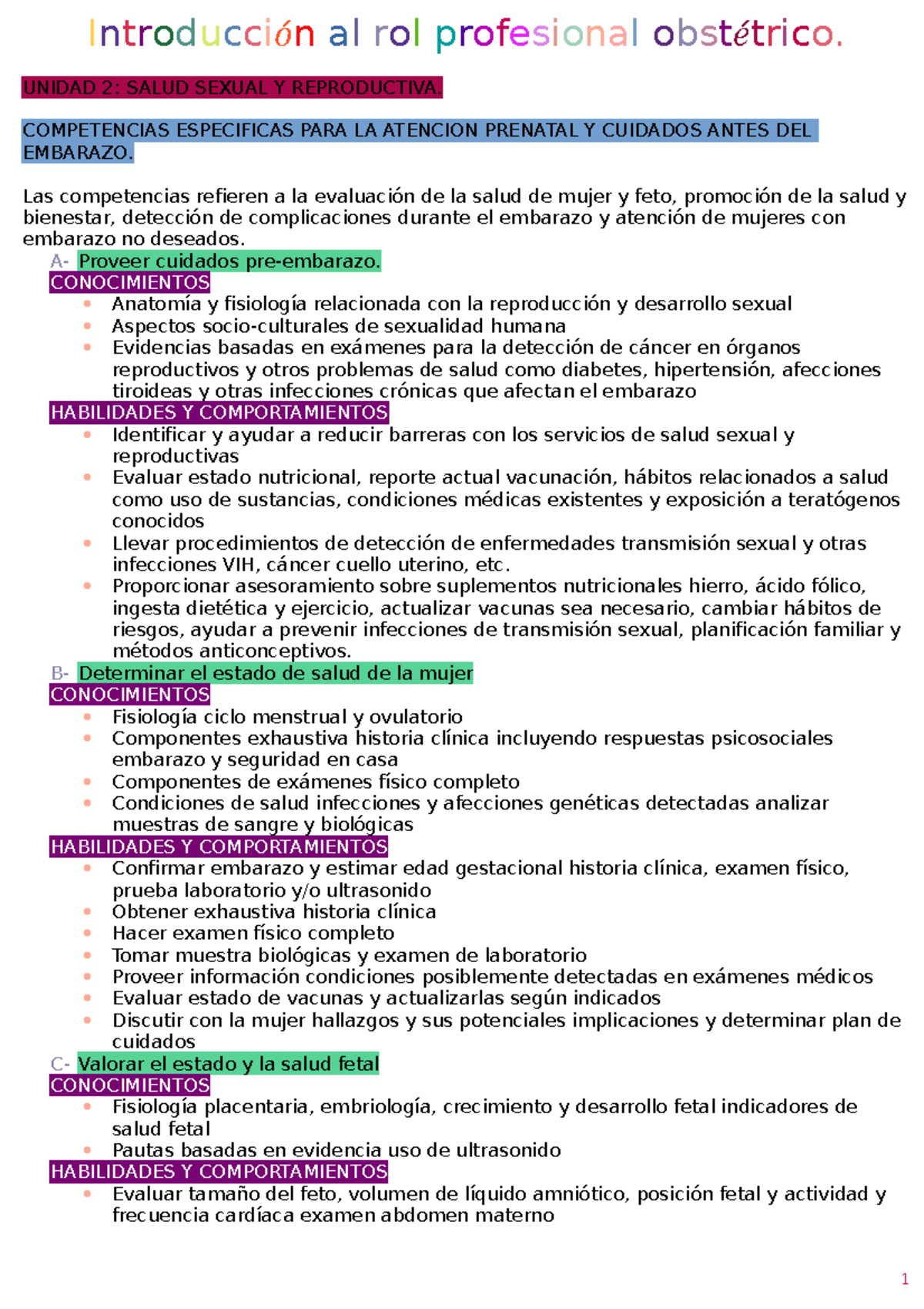 Unidad 2 LO - obstetricia - Introducción al rol profesional obstétrico ...