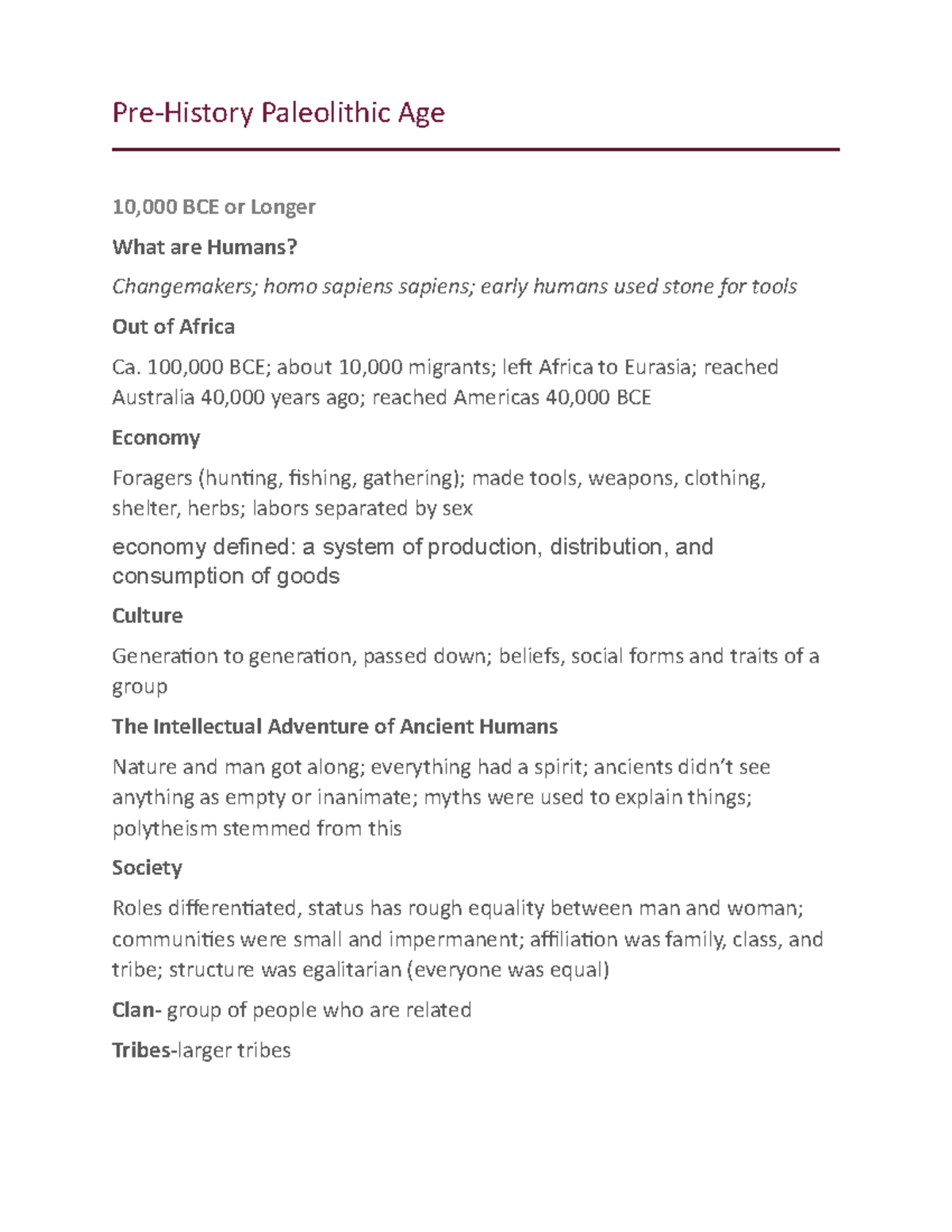 Pre History-Paleolithic Age - Pre-History Paleolithic Age 10,000 BCE or ...